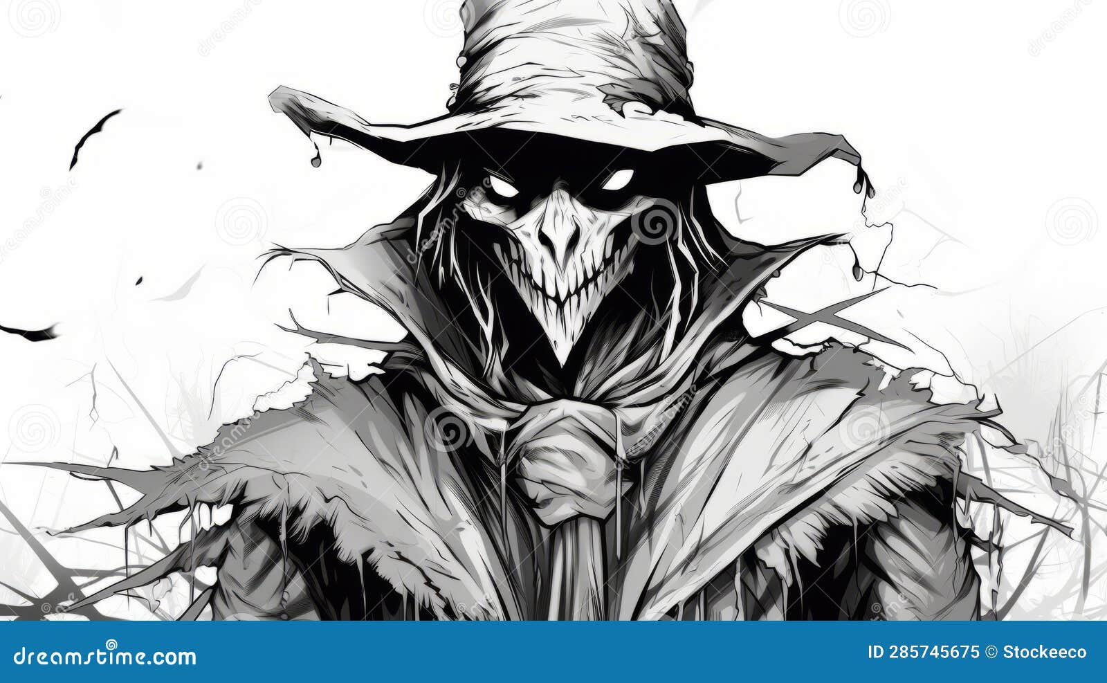 Black and White Scarecrow Coloring Page: Nightcore Style with ...