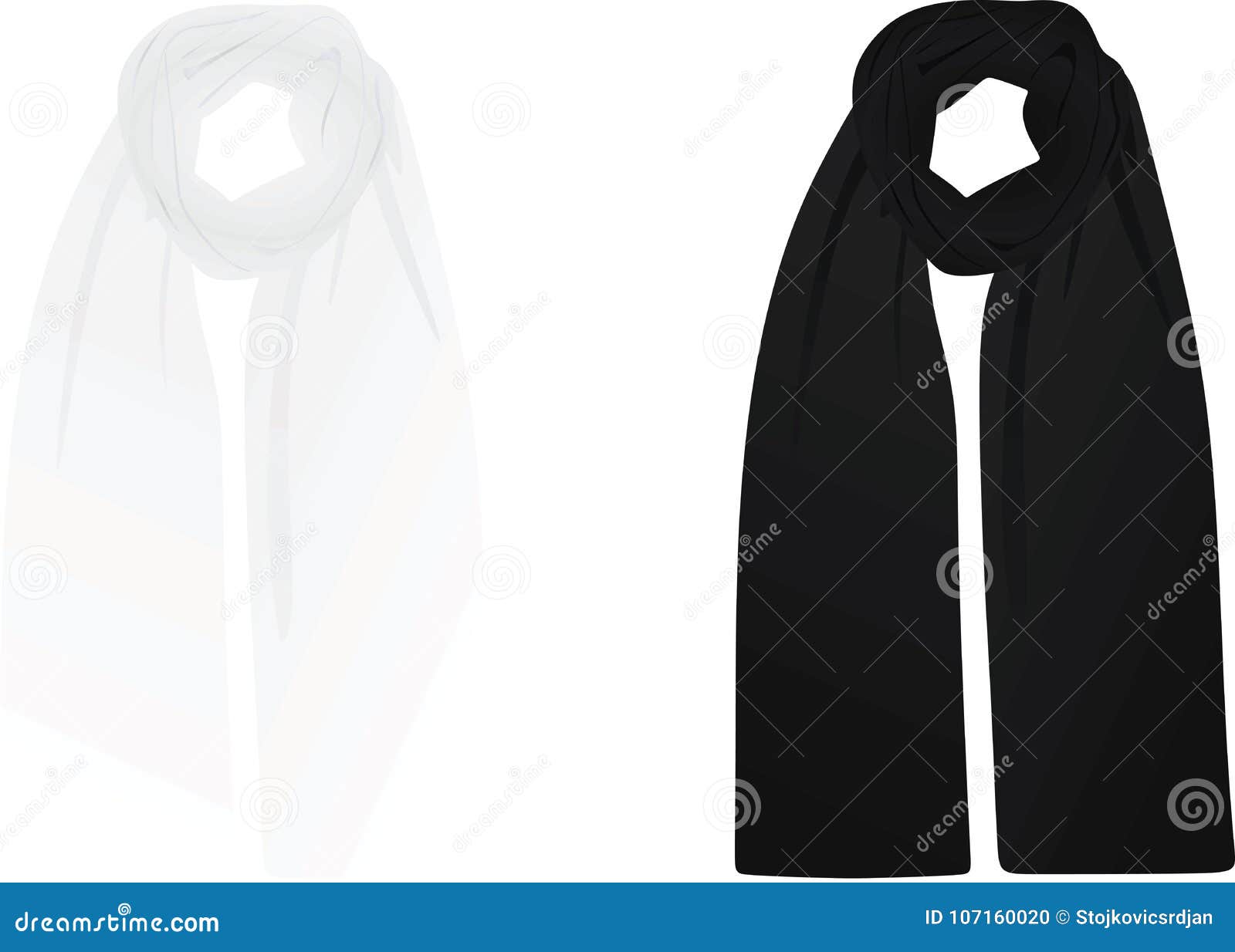 Black and White Scarf Front View Stock Vector - Illustration of apparel ...