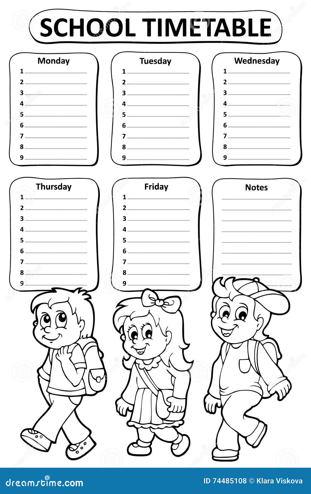 Black and White School Timetable Theme 5 Stock Vector - Illustration of ...