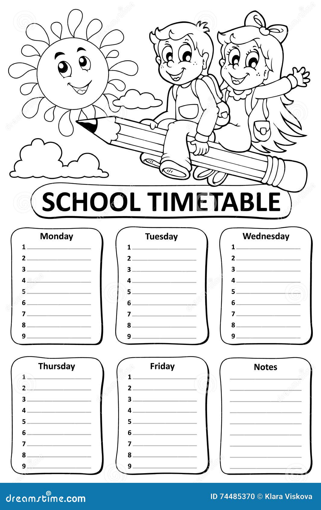 Black and White School Timetable Theme 7 Stock Vector - Illustration of ...