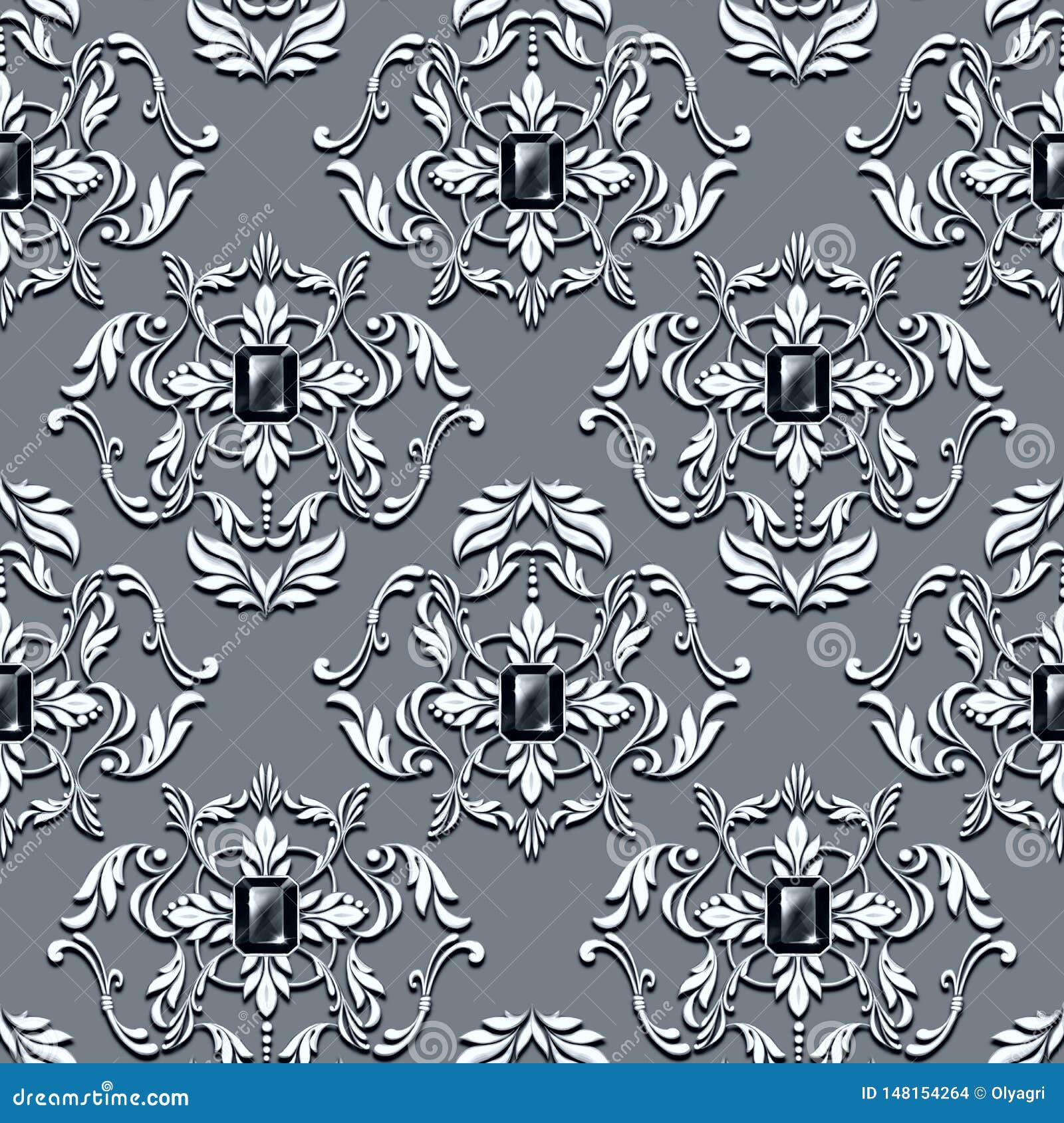 Black and White Seamless Baroque Pattern Stock Illustration ...