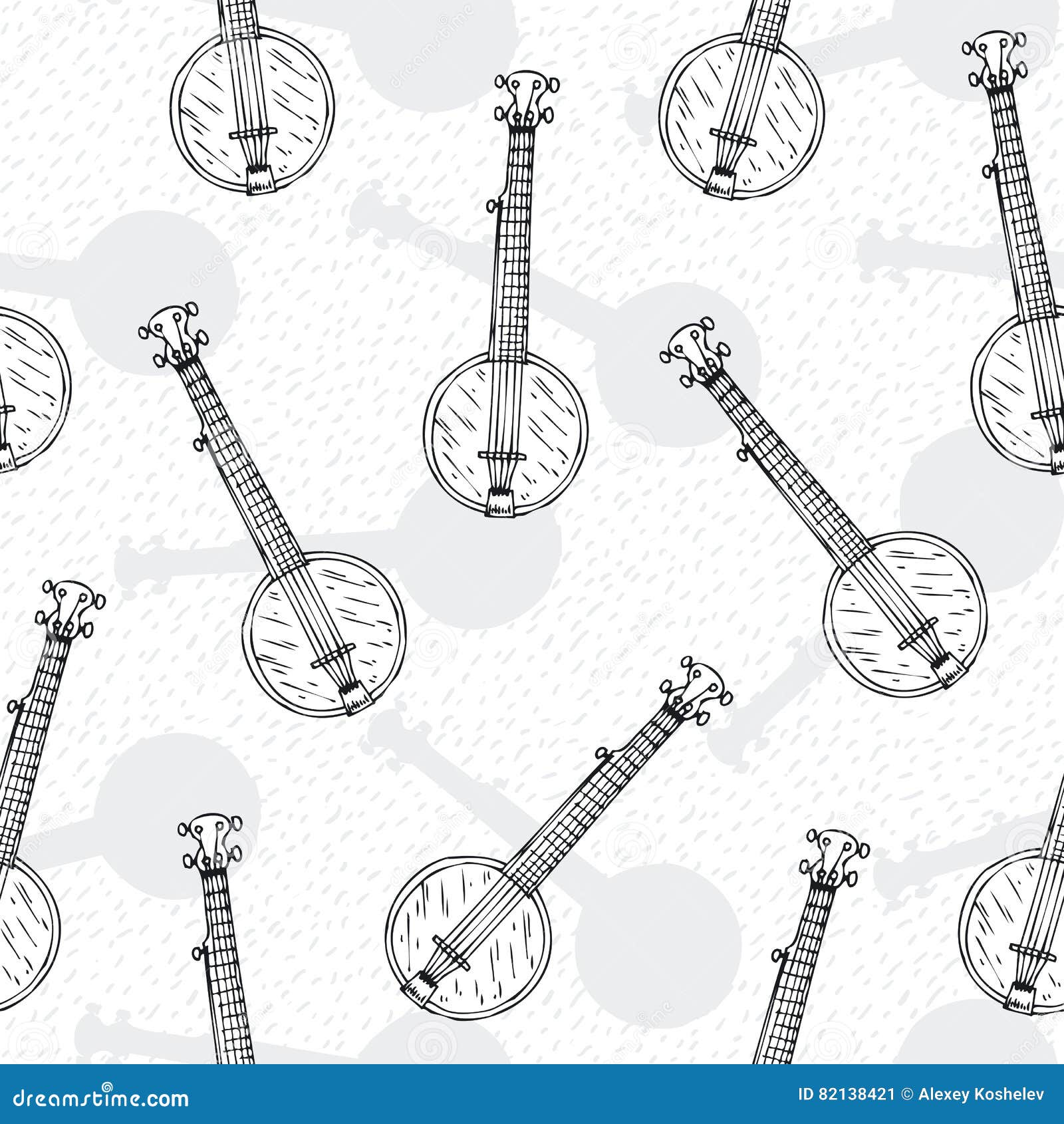 Black and White Seamless Pattern with Banjos Stock Vector ...