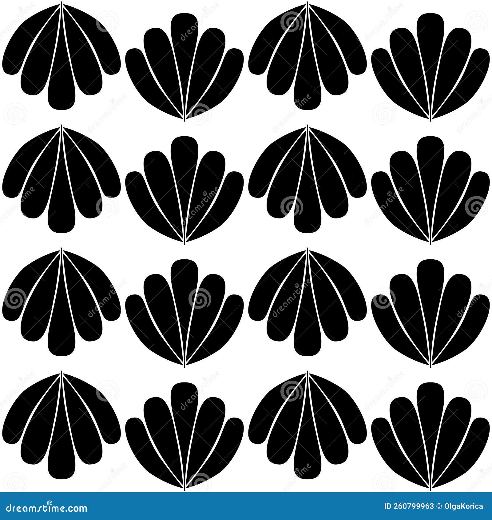 Black and White Seamless Pattern Sea Shell, Simple Contrast Background ...