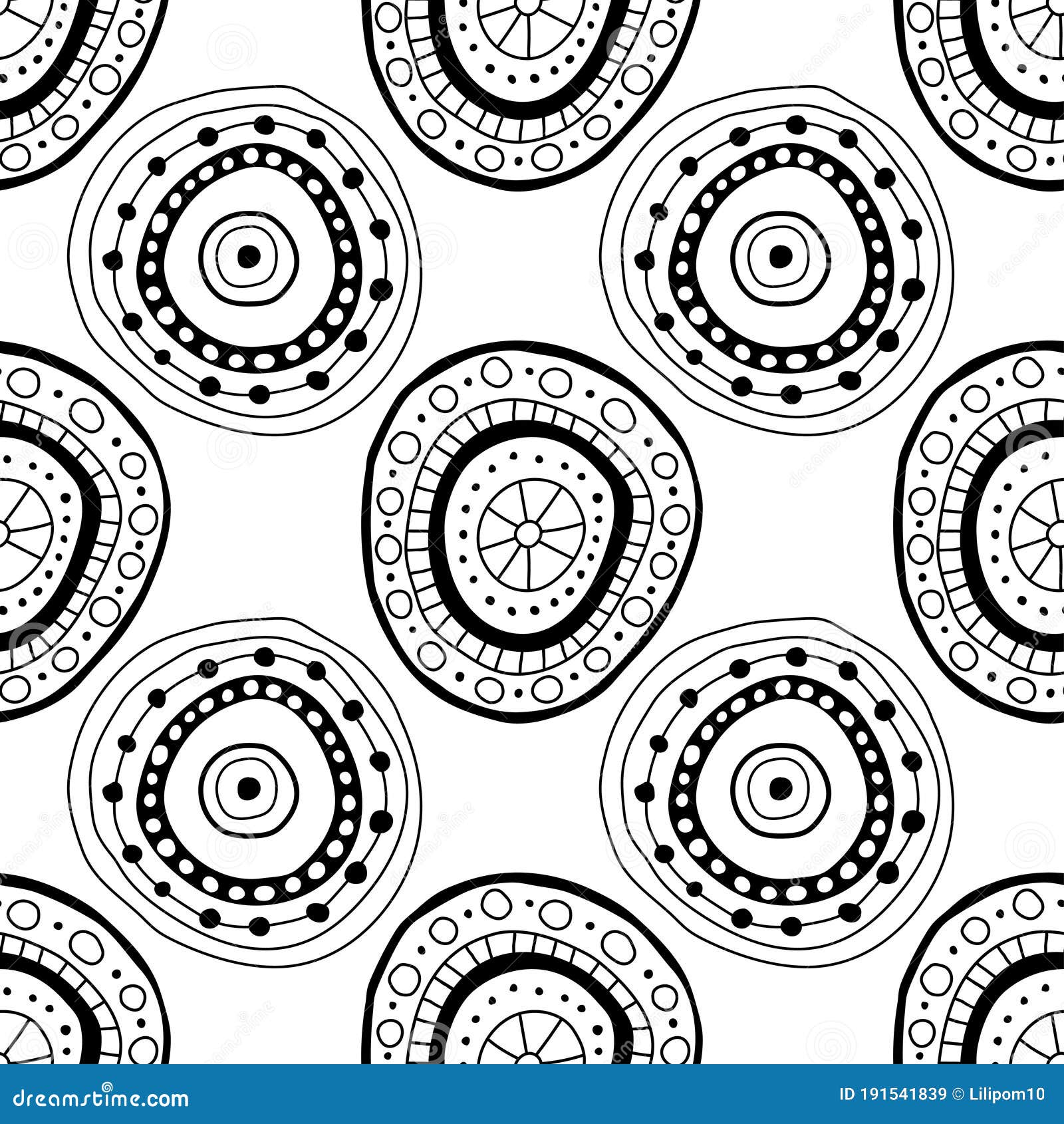 Black and White Seamless Pattern of Decorative Circles. Abstract ...