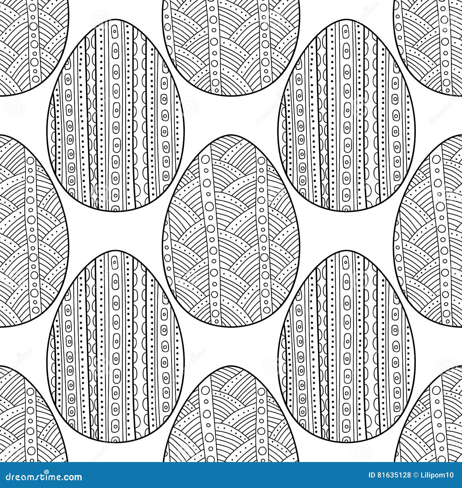 Black, White Seamless Pattern of Decorative Eggs for Coloring Page ...