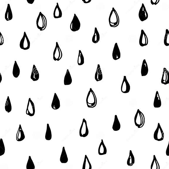 Black and White Seamless Pattern with Hand Drawn Rain Drops. Vector ...