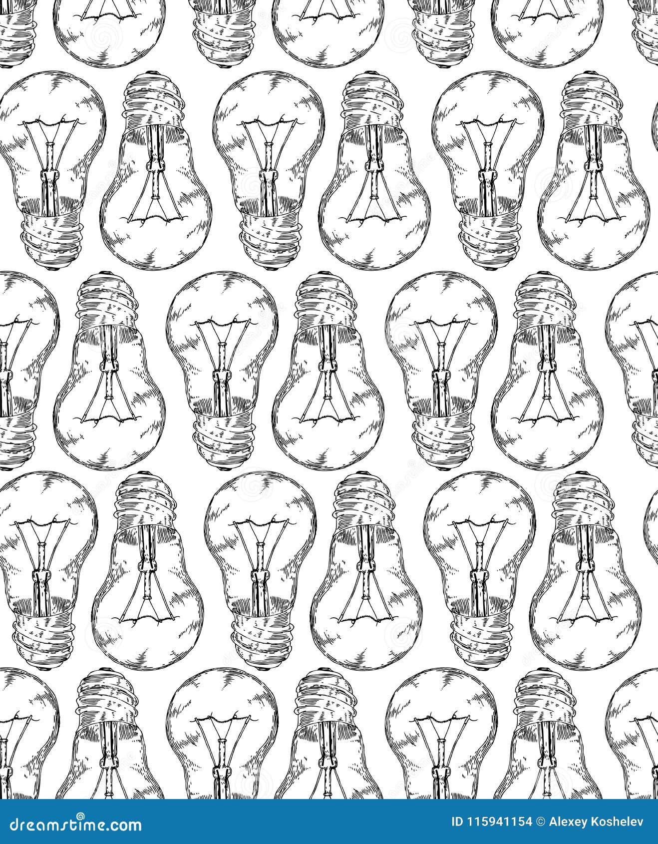 Black and White Seamless Pattern with Light Bulb Stock Vector ...