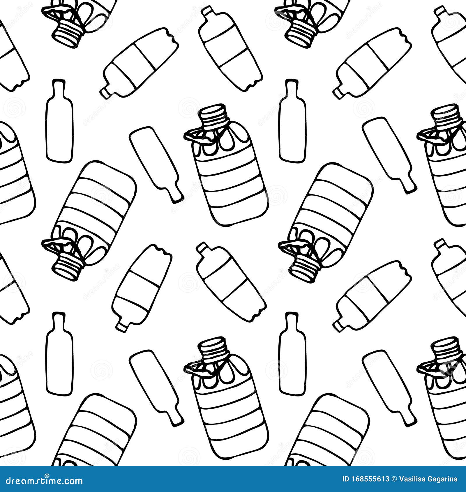 Black and White Seamless Pattern with Plastic Bottles. Pattern for a ...