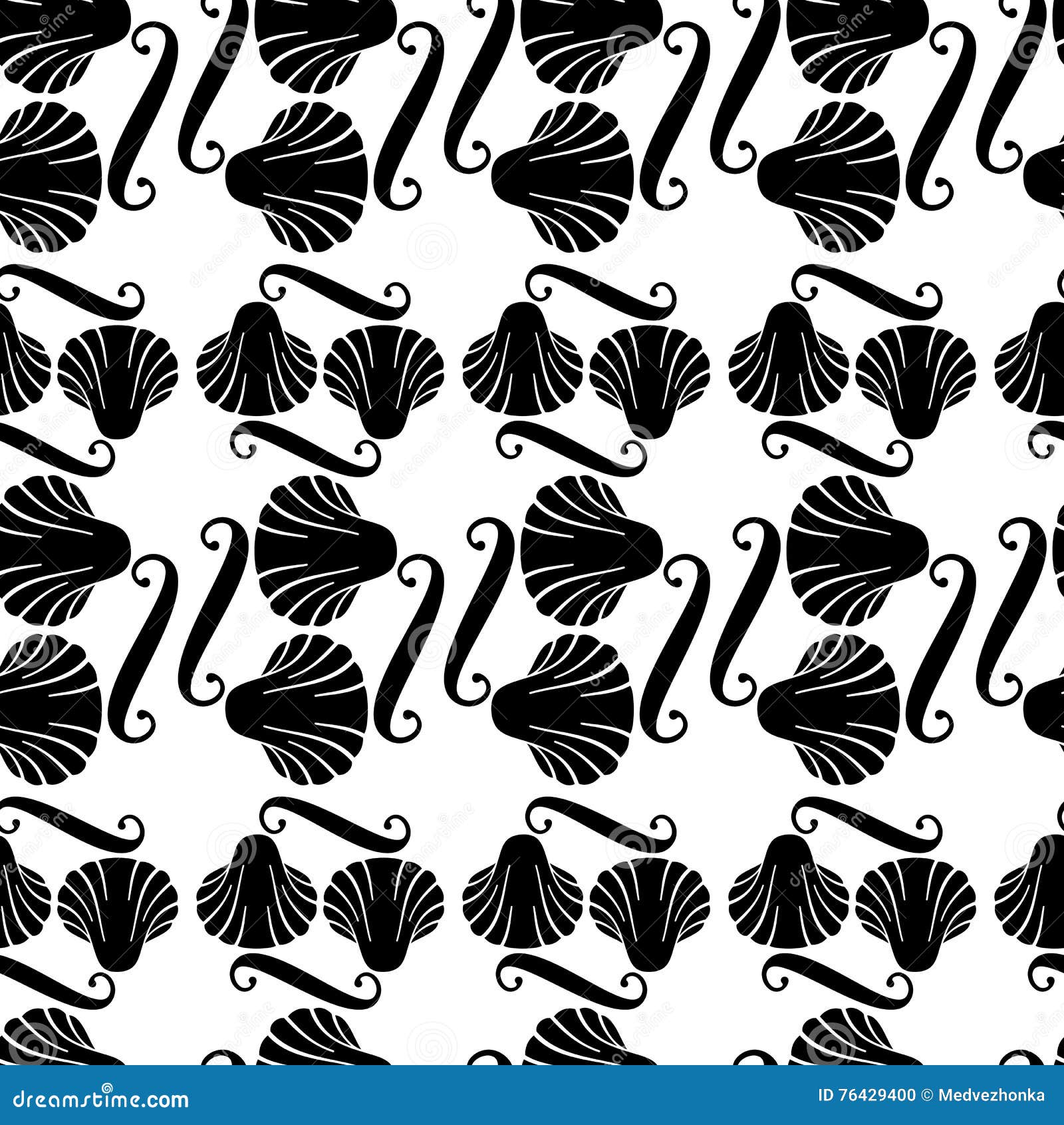 Black and White Seamless Pattern with Shells Stock Illustration ...