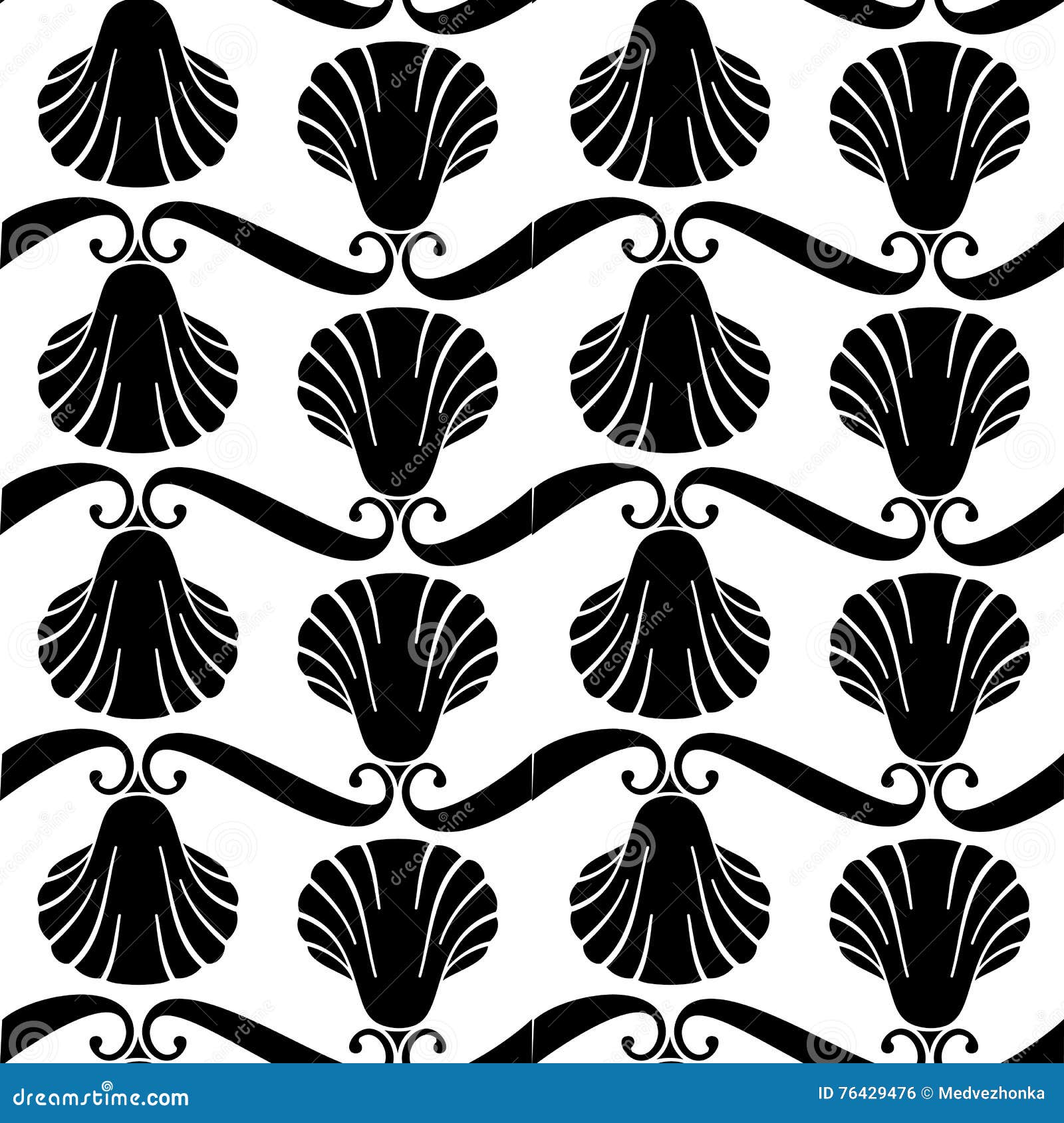 Black and White Seamless Pattern with Shells Stock Illustration ...