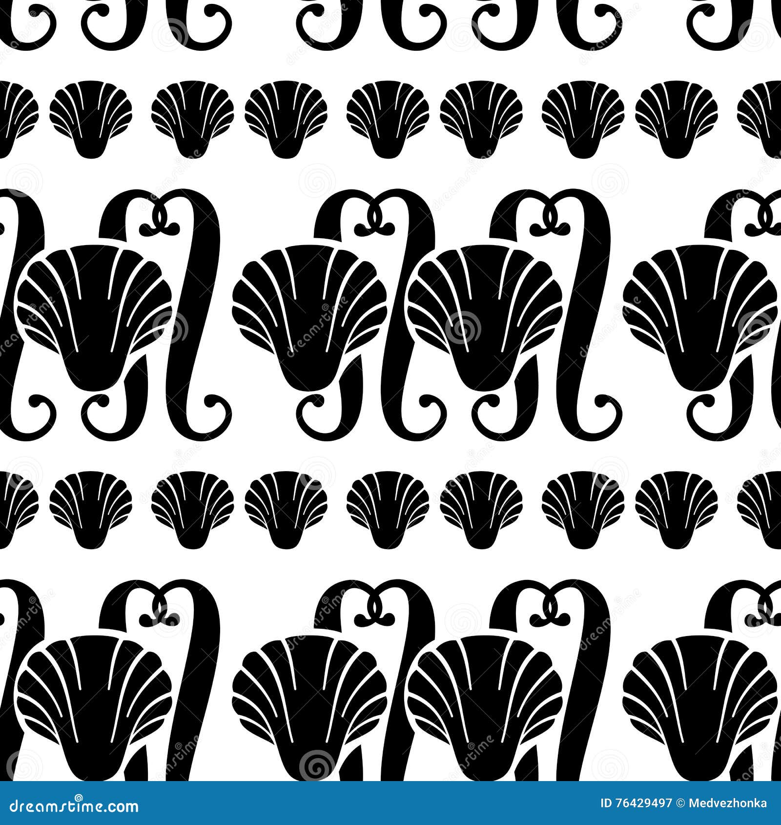 Black and White Seamless Pattern with Shells Stock Illustration ...