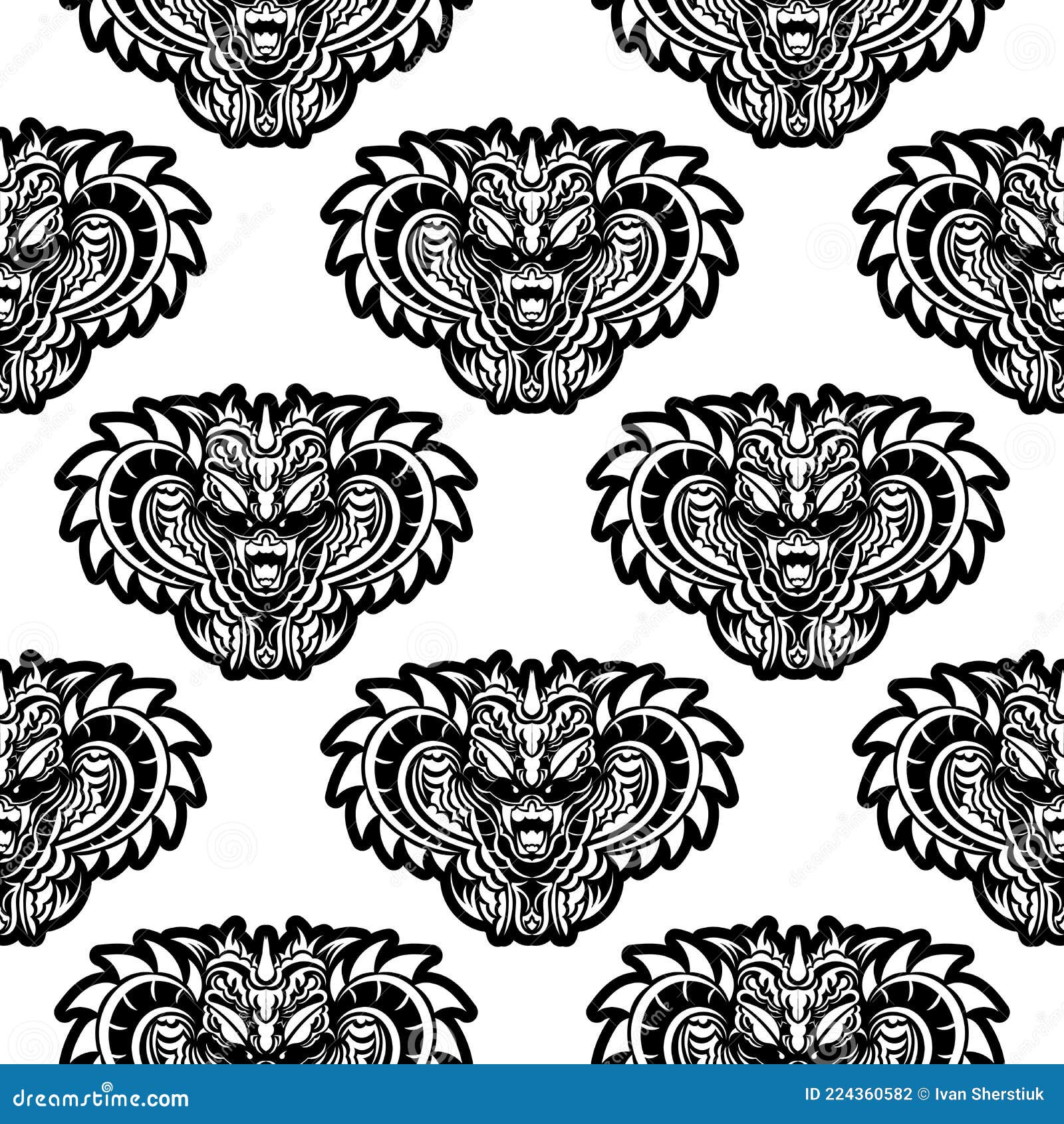 Black and White Seamless Pattern with Snake Heads. Vector Illustration ...