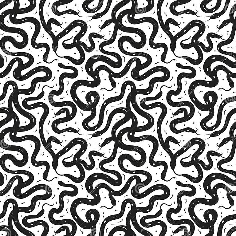 Seamless Pattern with Black Snakes on White Background. Stock ...
