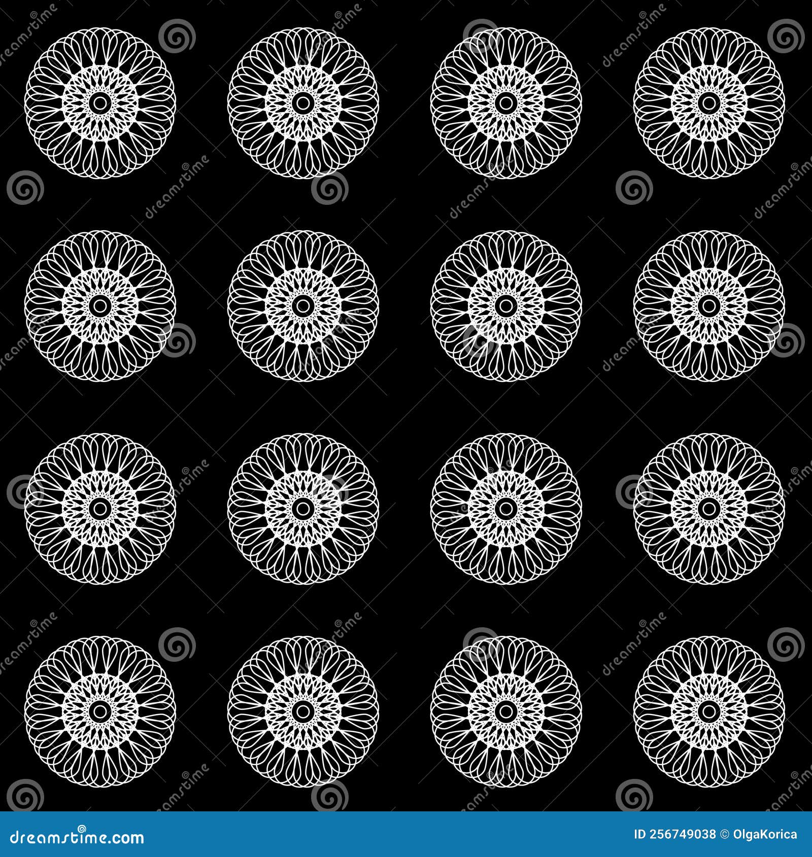 Black and White Seamless Pattern for Textile, Round Disc Wheel Vector ...