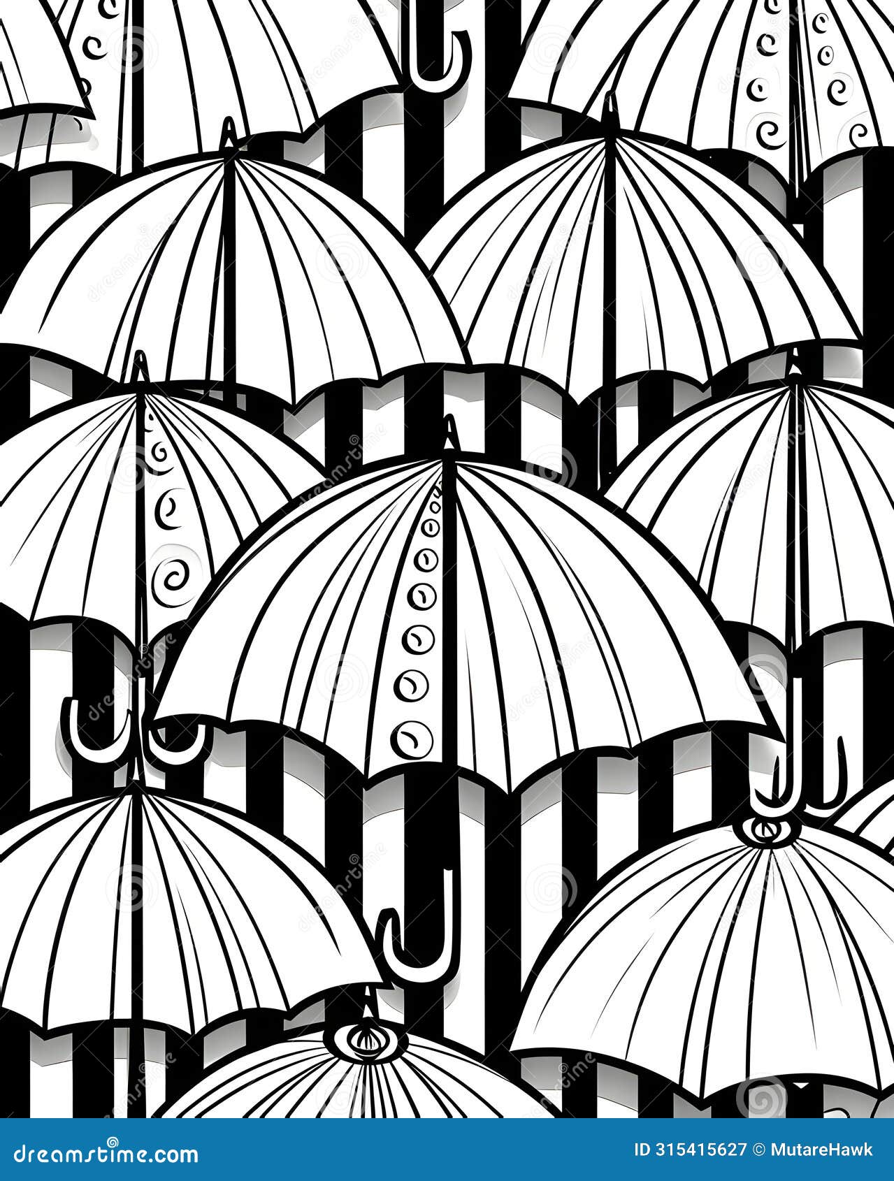 Black and White Seamless Pattern with Umbrellas. Vector Illustration ...