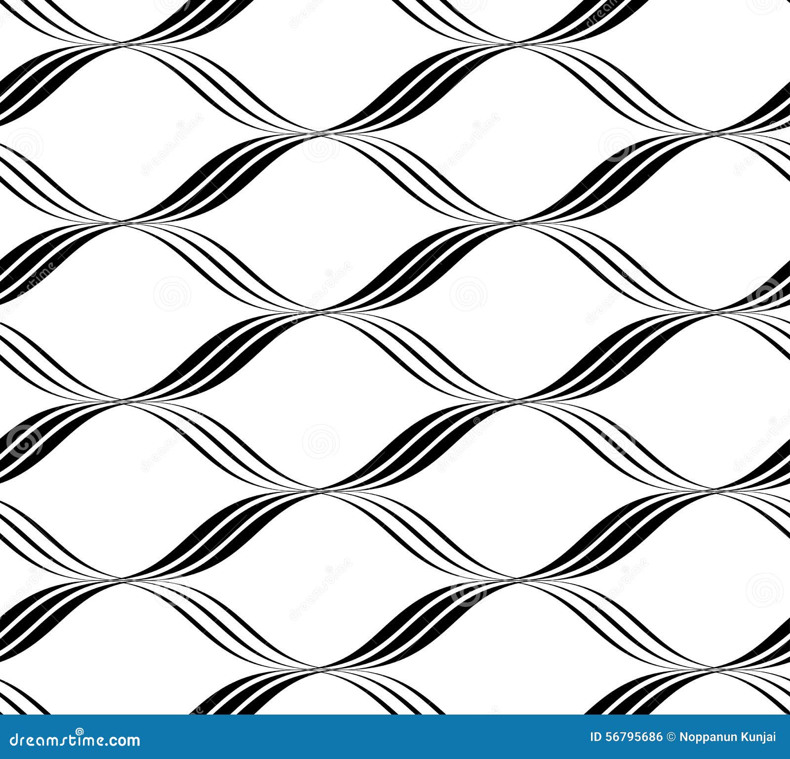 Black and White Seamless Pattern Wave Line Style, Abstract Backg Stock ...