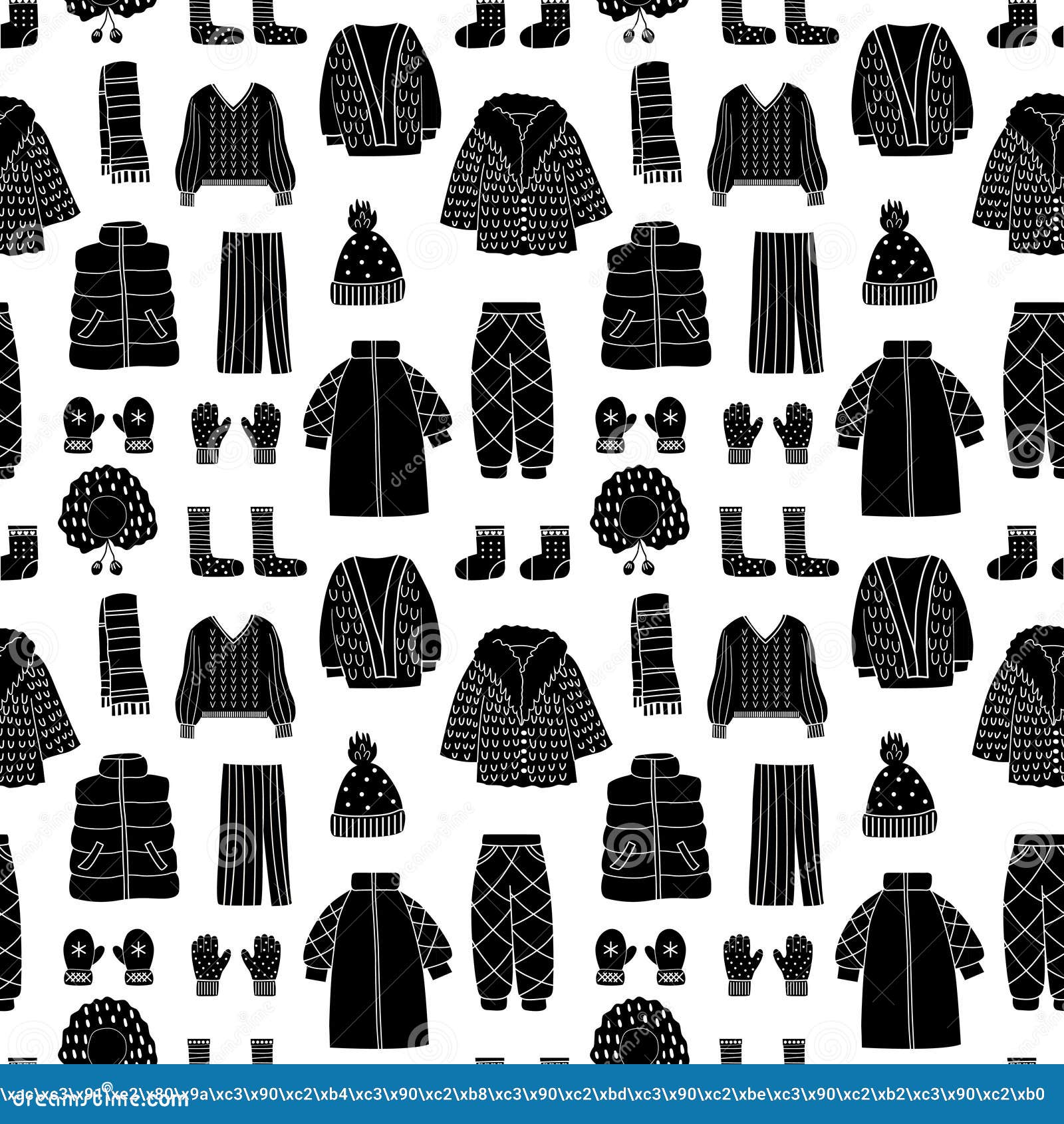 Black and White Seamless Pattern with Winter Clothes Stock Vector - Illustration of clothing ...