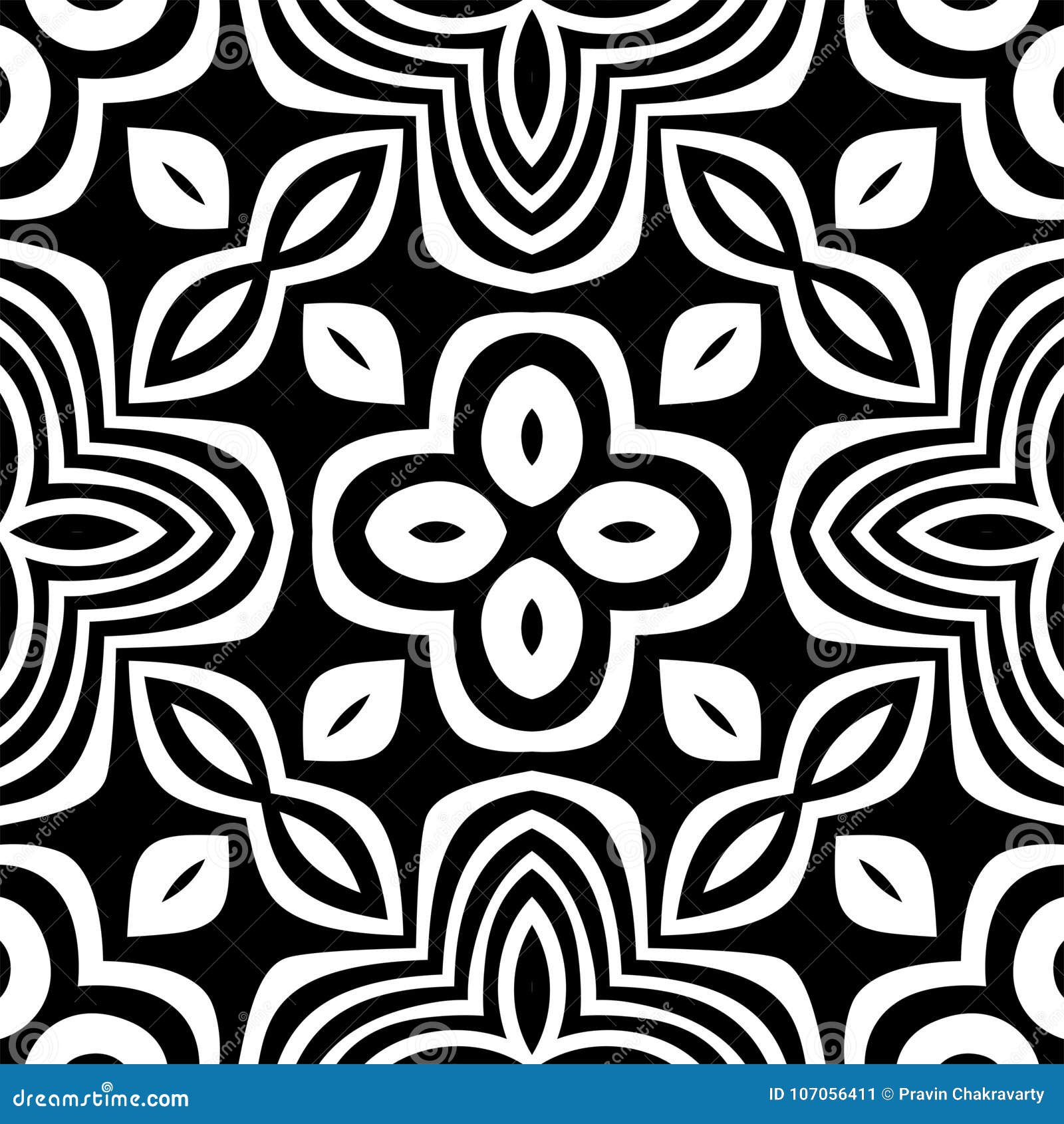 Black and White Seamless Repeating Vector Pattern Stock Illustration ...