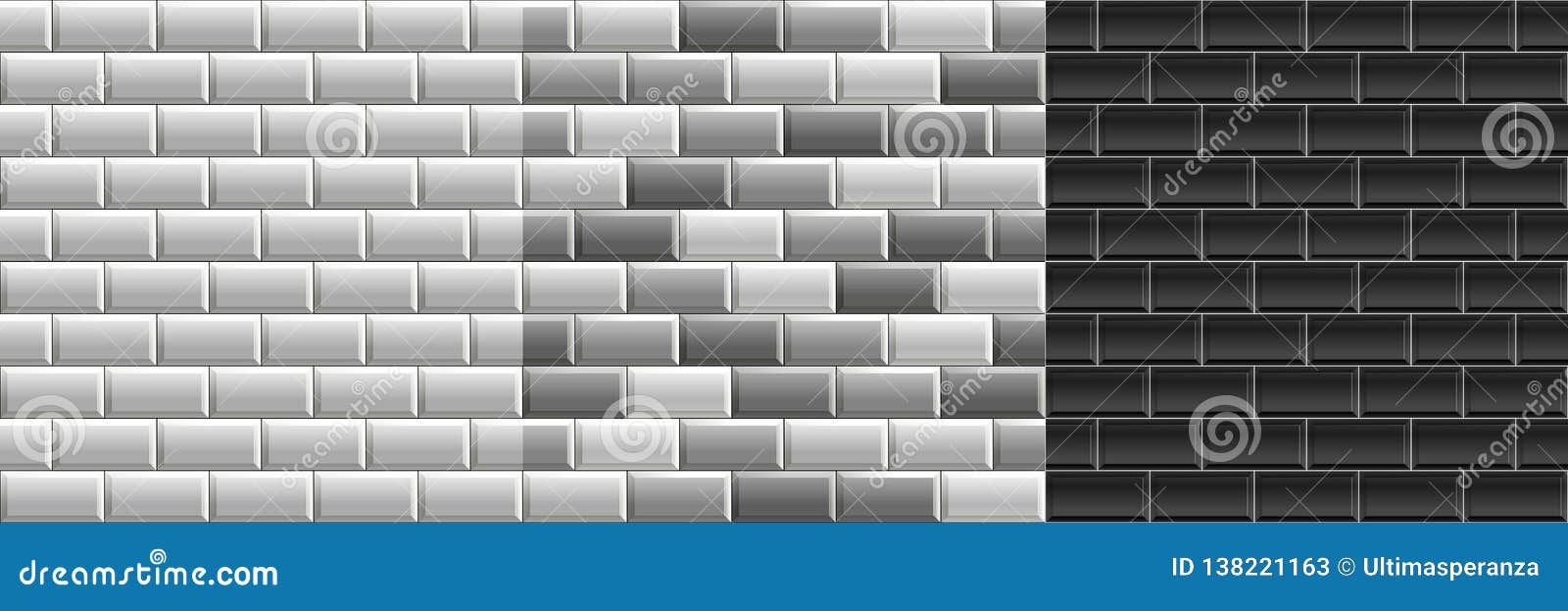 Black and White Seamless Textures of Subway Tiles. Set of Vector ...