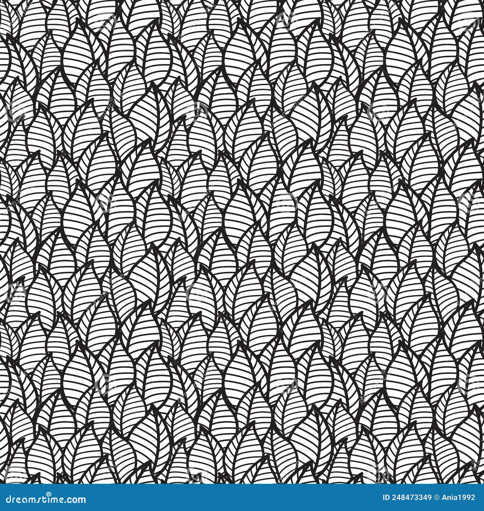 Black and White Seamless Vector Pattern of Leaves. Design for Fabric ...