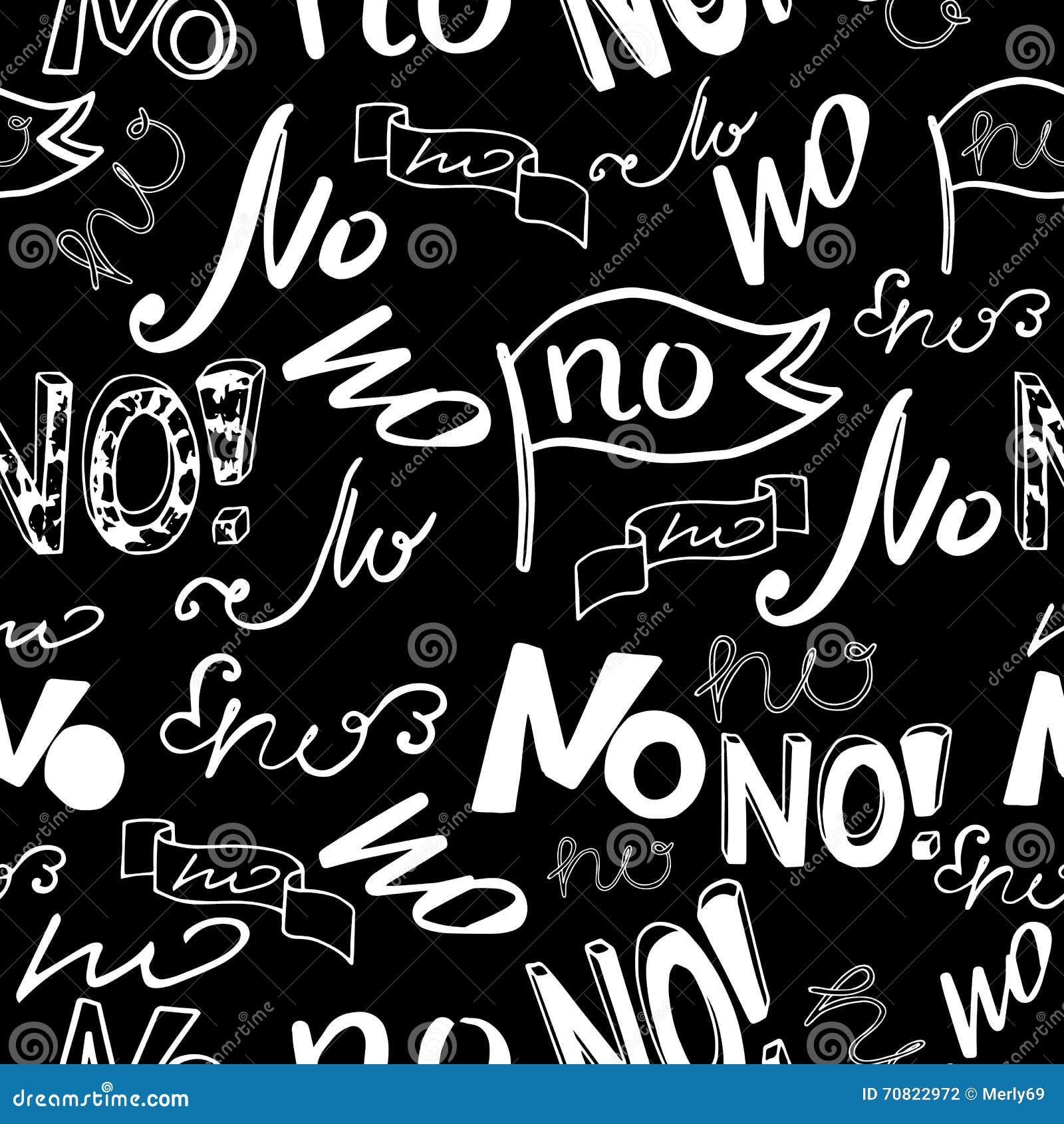 Black White Seamless Vector Pattern with Word No. Stock Vector ...