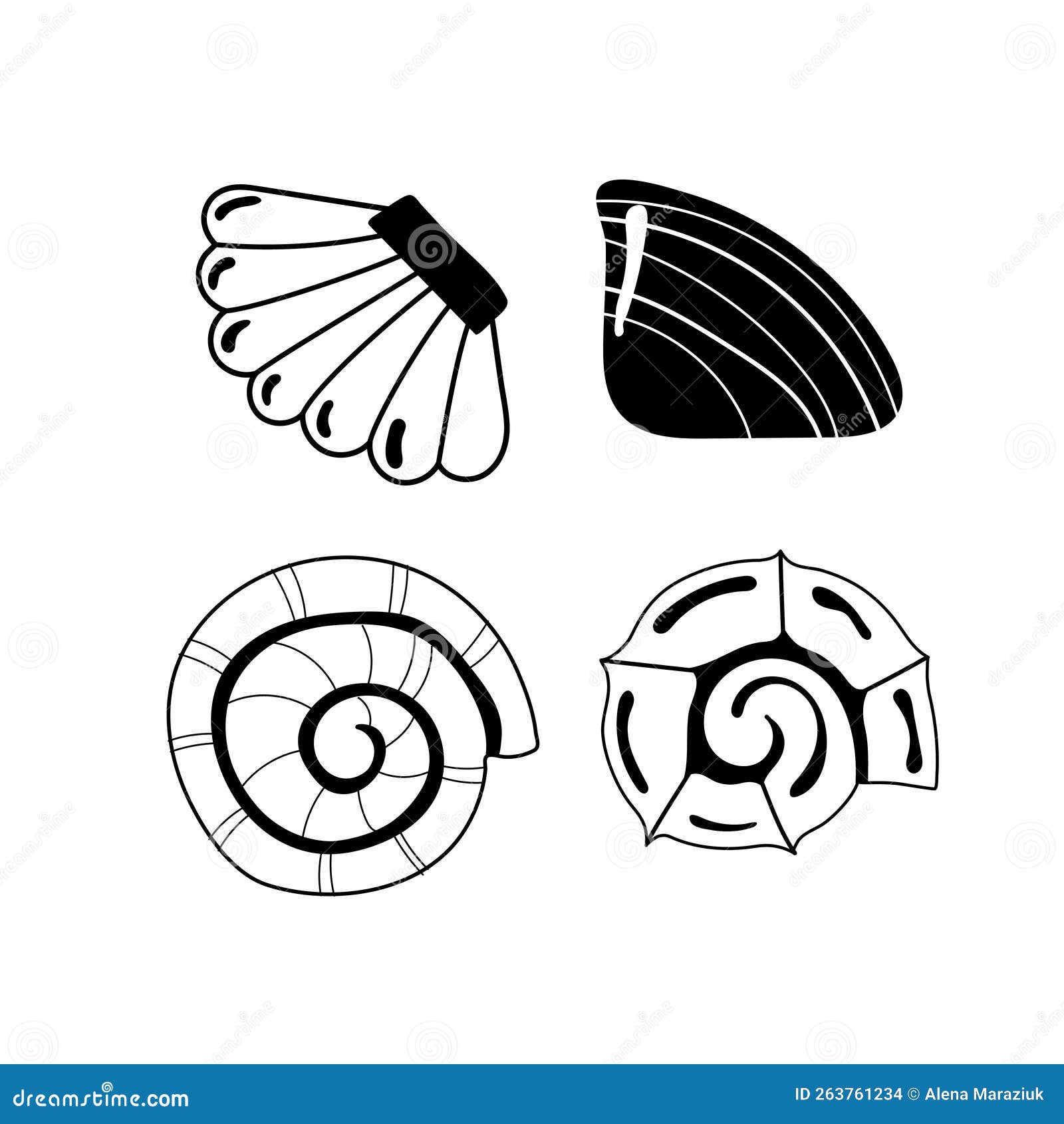 Black and White Seashells Set. Shell Minimalist Outline Icon. Vector ...