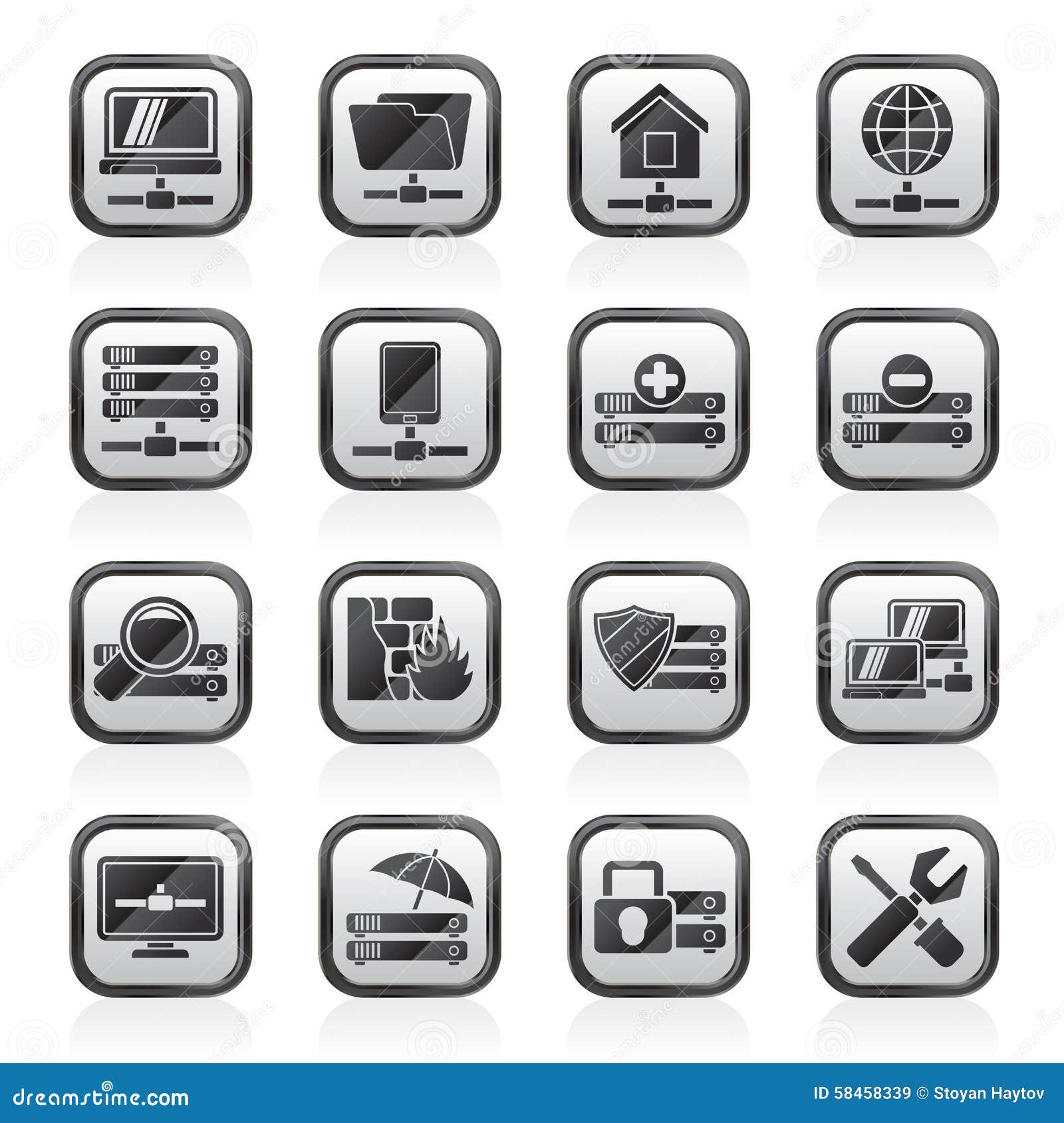 Black an White Server, Hosting and Internet Icons Stock Vector ...