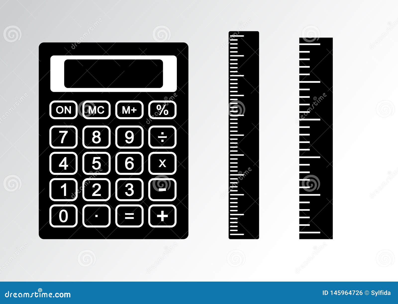 Black and White Set - Calculator and Ruler. Vector Stock Illustration ...