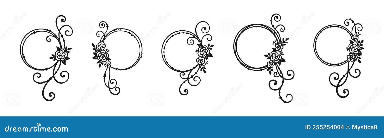 Black and White Set of Openwork Frames with Flowers, Leaves, Twigs and ...