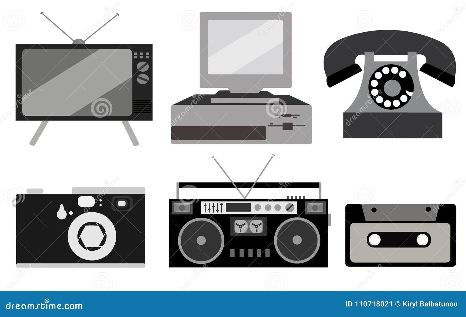 Black and White Set of Retro Electronics, Technology. Old, Vintage ... Black and White Set of Retro Electronics, Technology. Old, Vintage ...