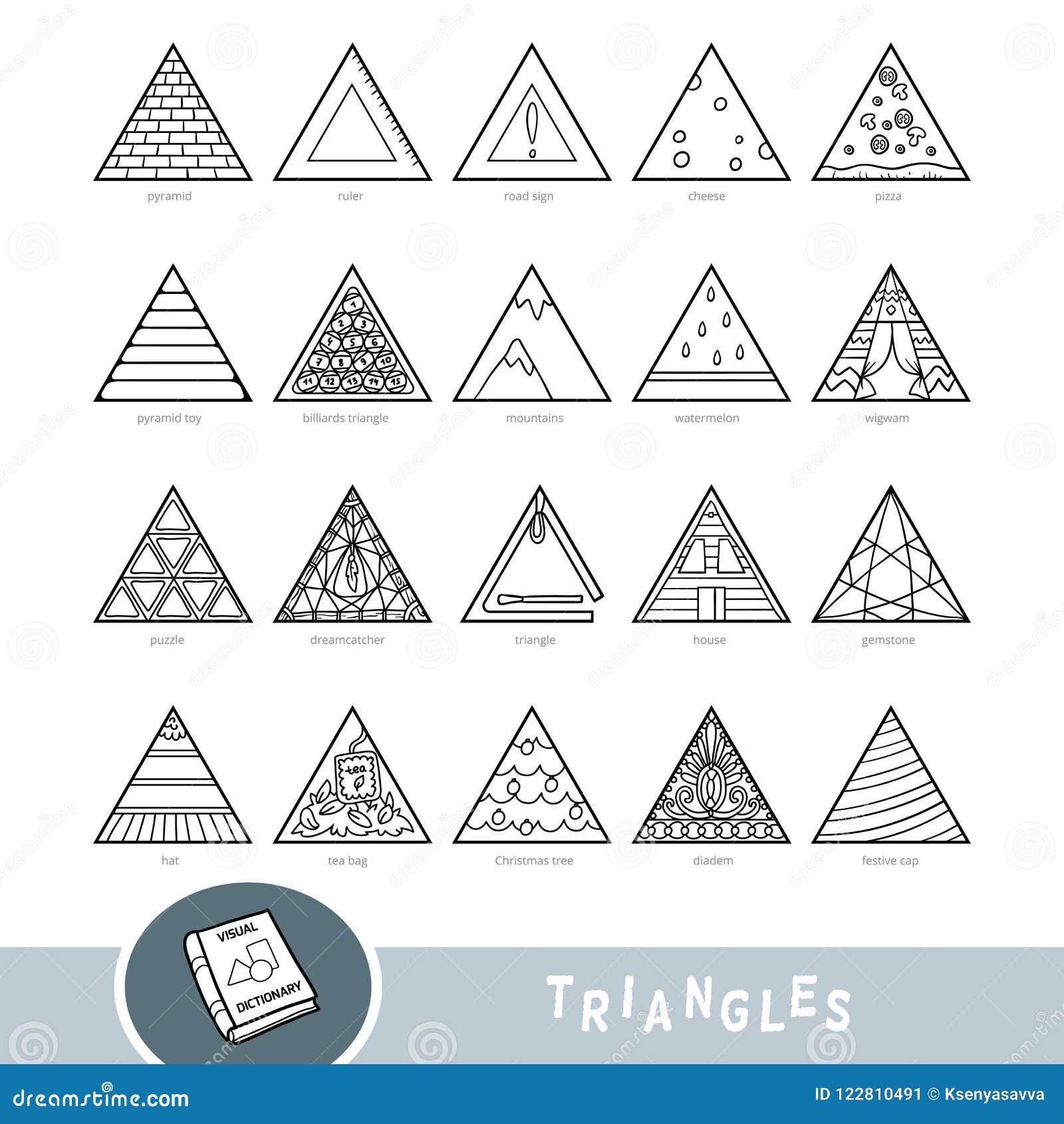 Black And White Set Of Triangle Shape Objects Visual Dictionary Stock
