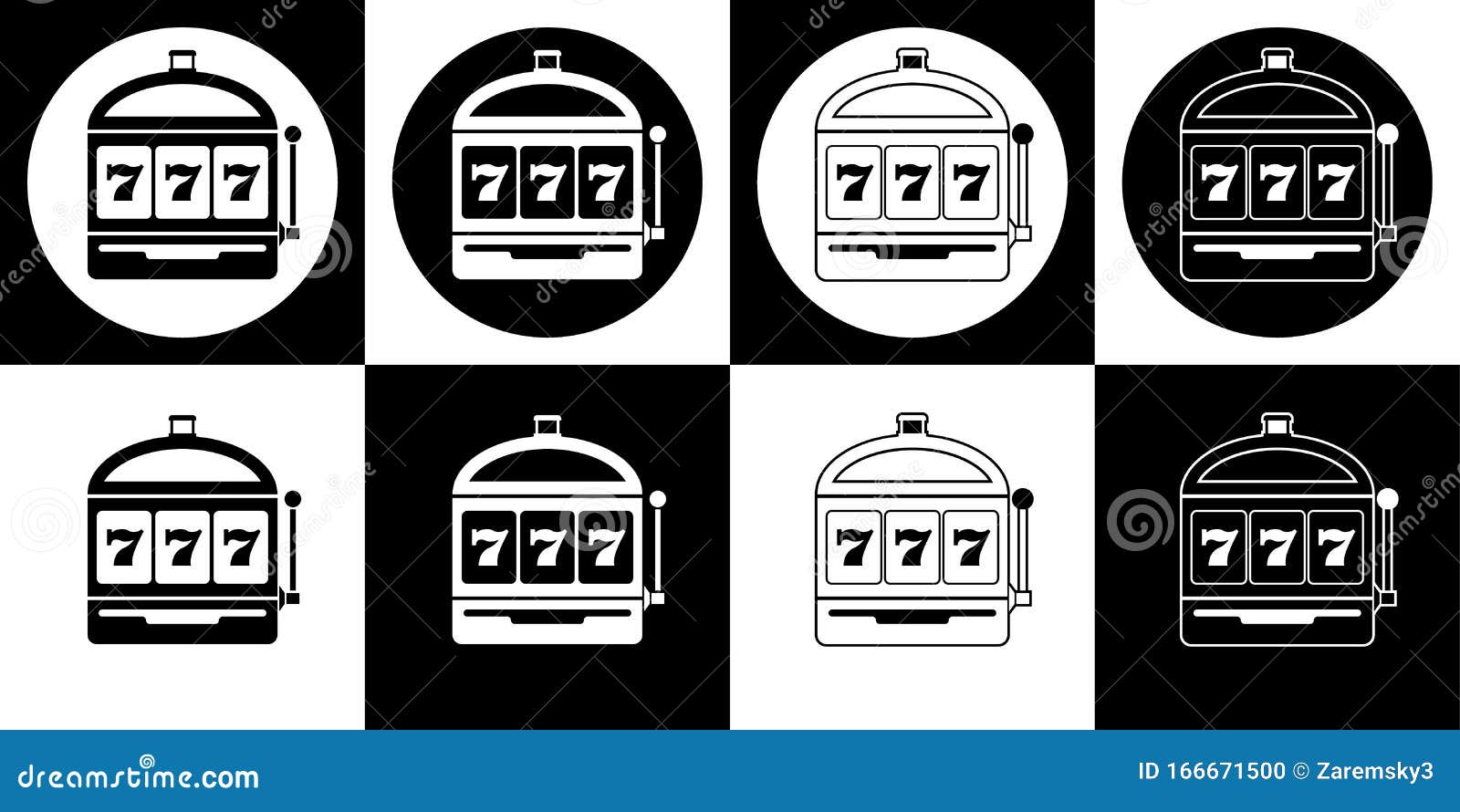 Black and White Seven Slot Machine Icon Set Stock Vector - Illustration ...