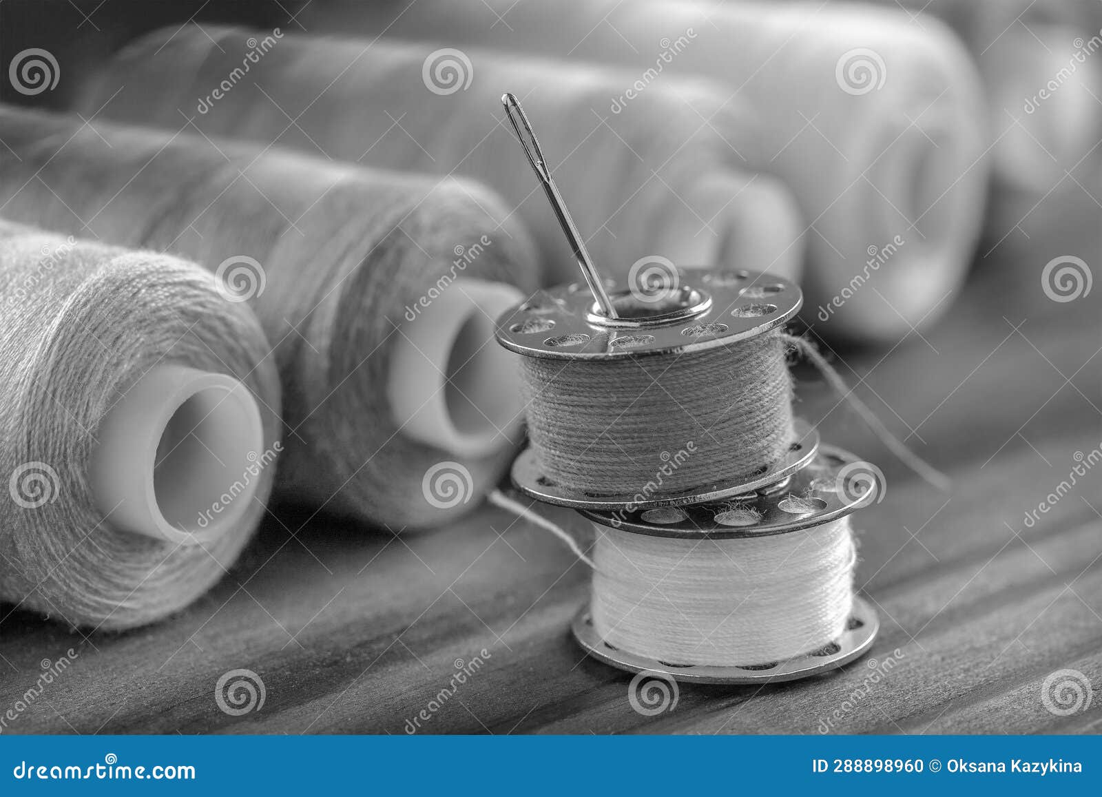 Black and White Sewing Kit. Bobbin Threads. Stock Photo - Image of tape ...