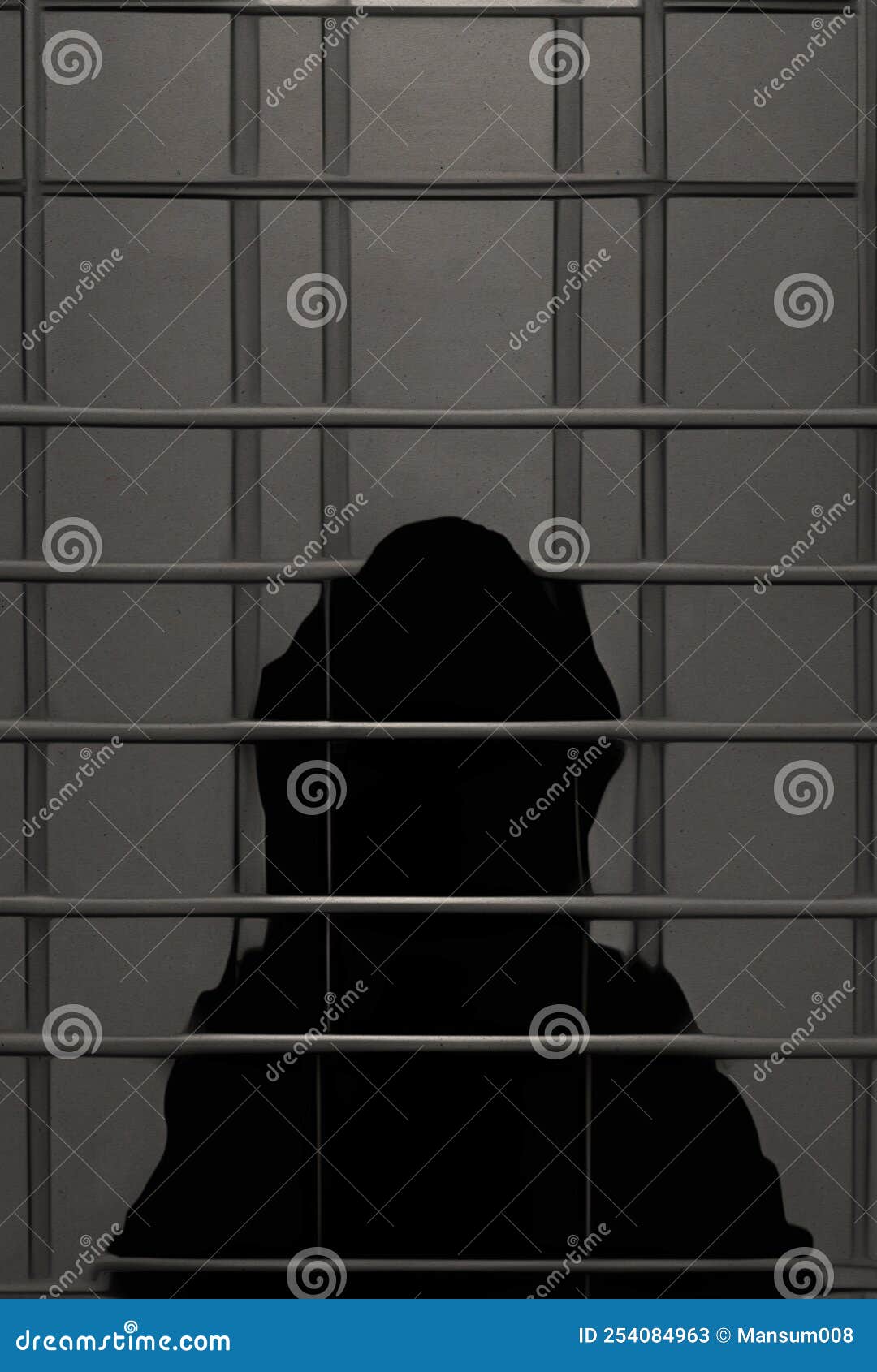 Black and White of Shadow Man in Cage Stock Illustration - Illustration ...