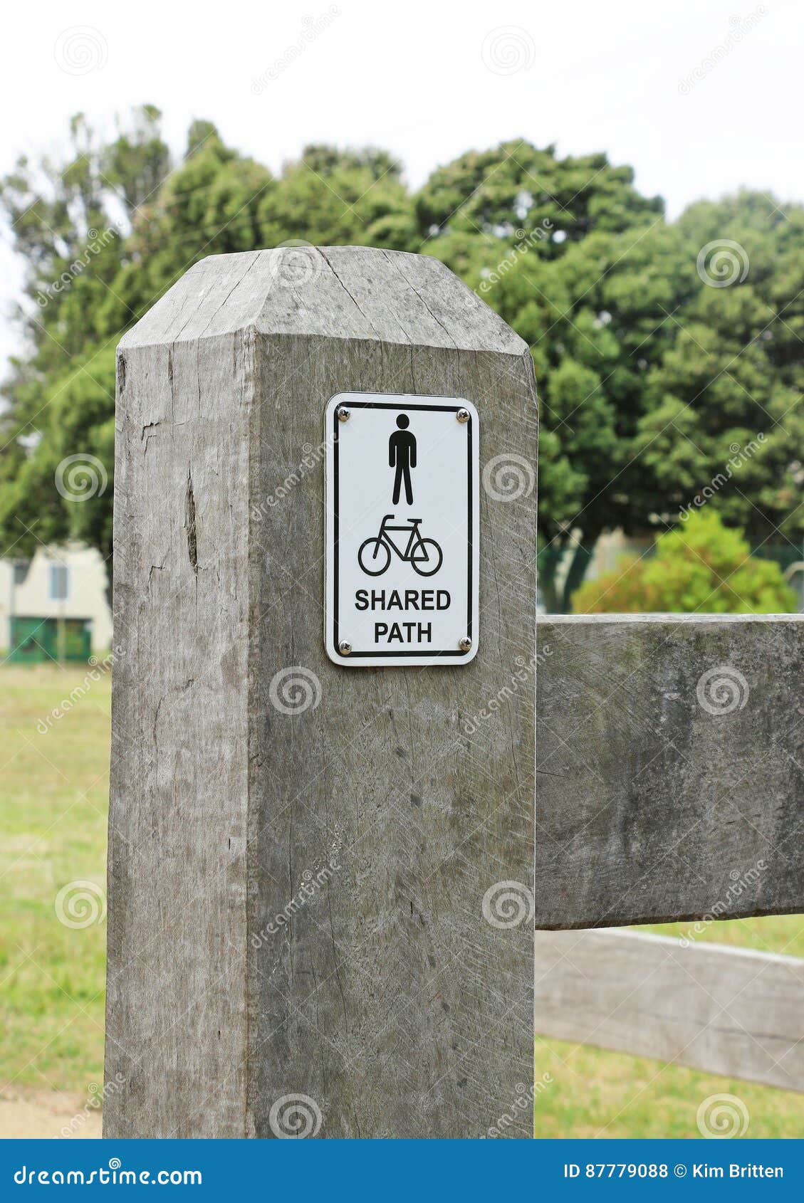 Black and White Shared Path Sign on a Wooden Post Stock Photo - Image ...