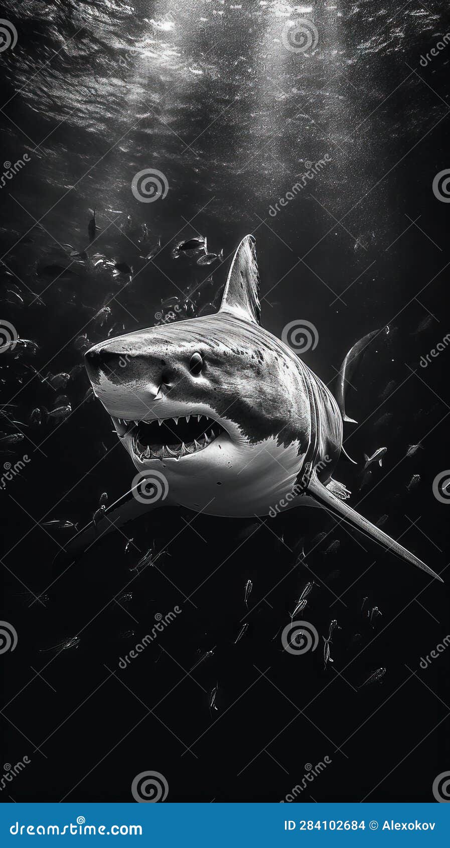 Black and White Shark on Dark Background. Generative AI Stock ...