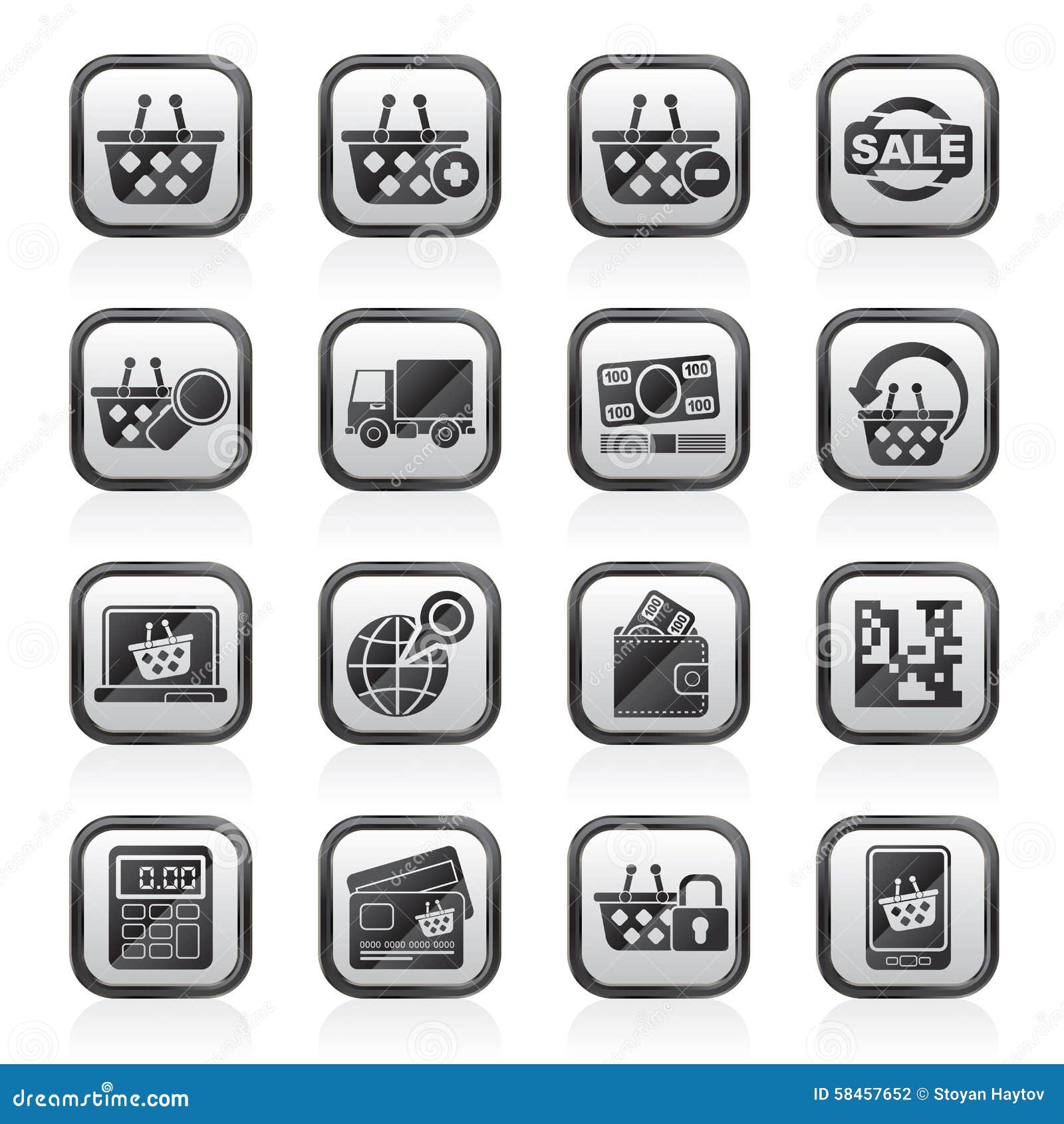 Black an White Shopping and Retail Icons Stock Vector - Illustration of ...