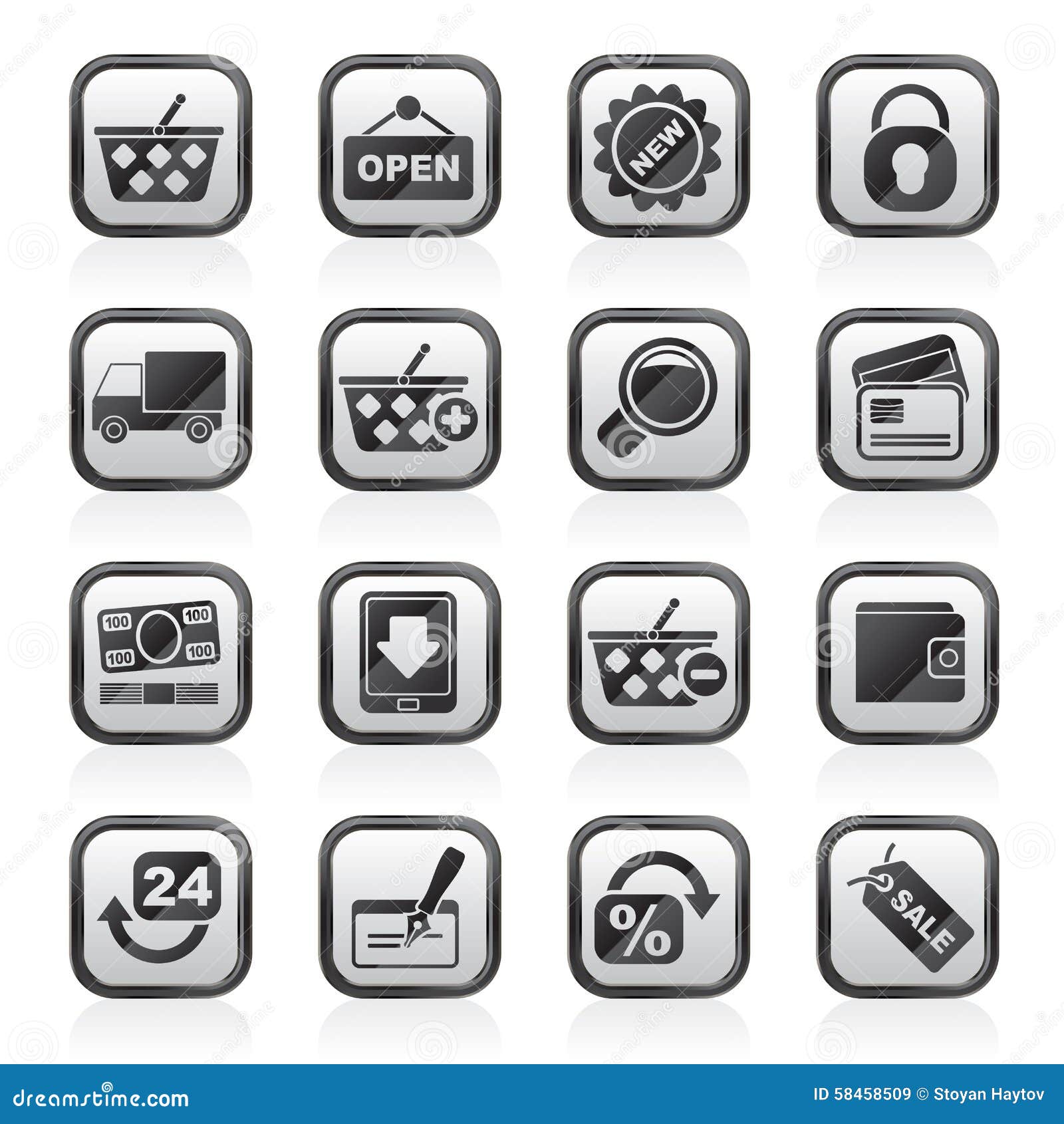 Black an White Shopping and Retail Icons Stock Vector - Illustration of ...