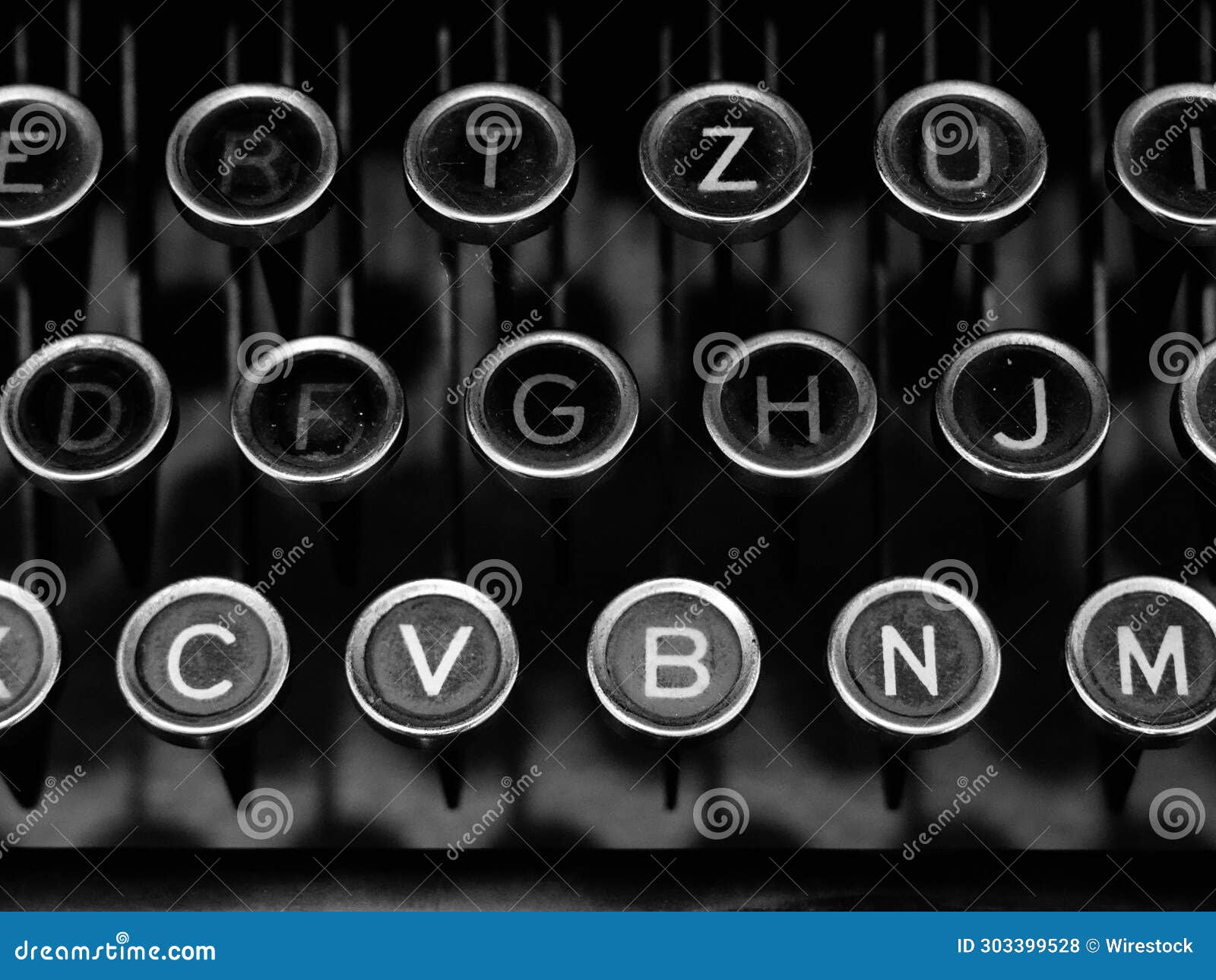 Black and White Shot of an Antique Typewriter S Keyboard. Stock Photo ...