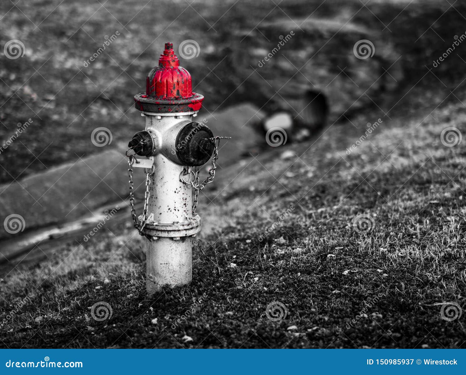 Black and White Shot of a Fire Hydrant with a Red Top Stock Image ...