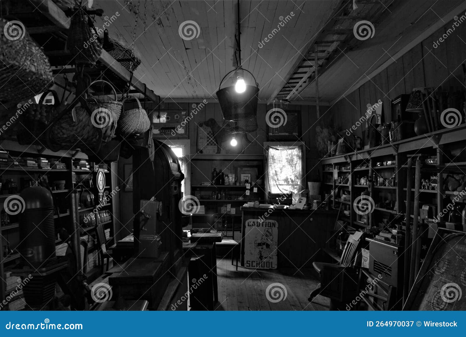 Black and White Shot of the Interior of a Storage Room with Different ...