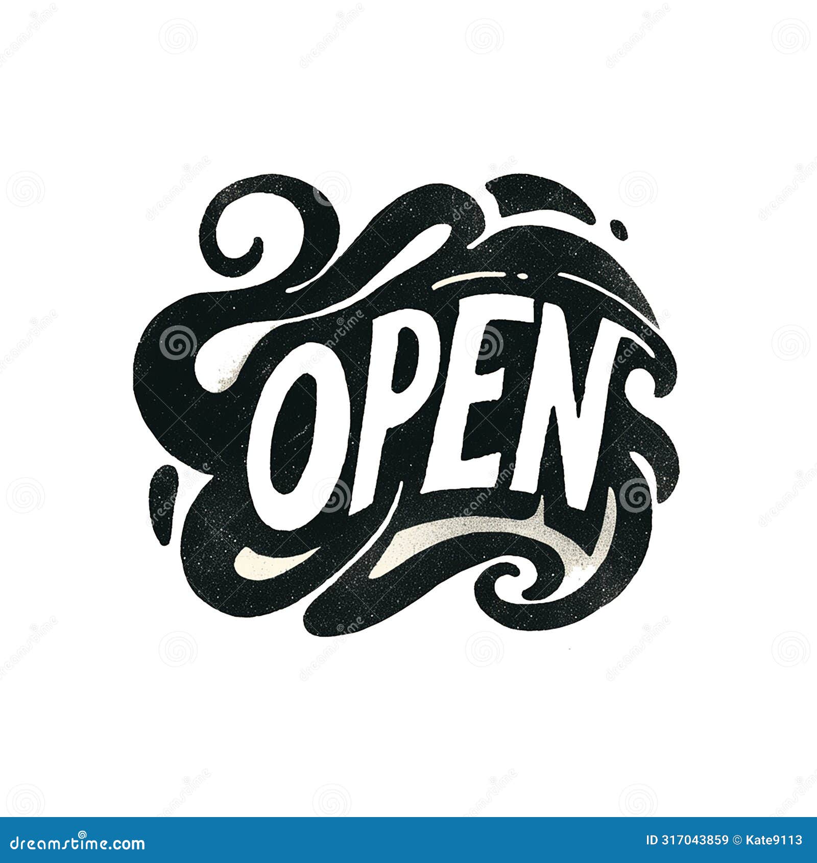 A Black and White Sign that Says Open. the Sign is Written in a Cursive ...