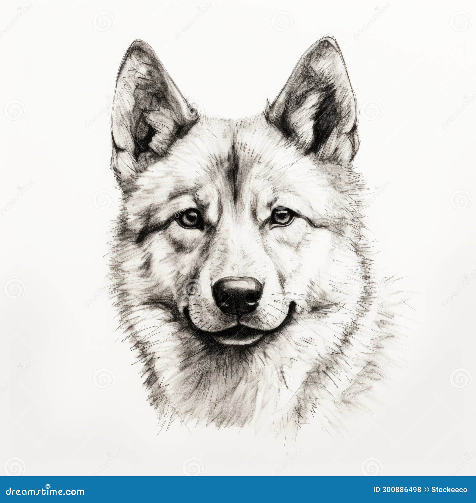 Realistic Wolf Portrait Drawing on White Background Stock Illustration ...
