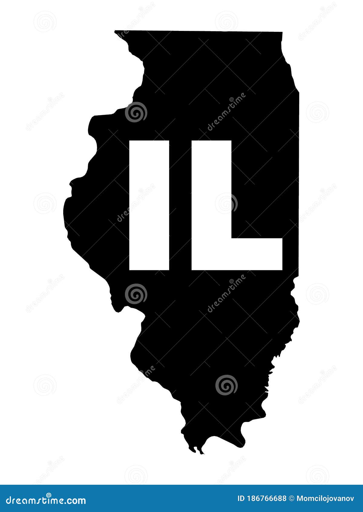 Black Map of Illinois with Postal Code Abbreviation Stock Vector ...