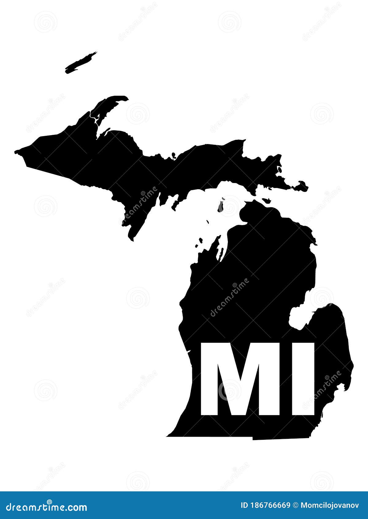 Black Map of Michigan with Postal Code Abbreviation Stock Vector ...