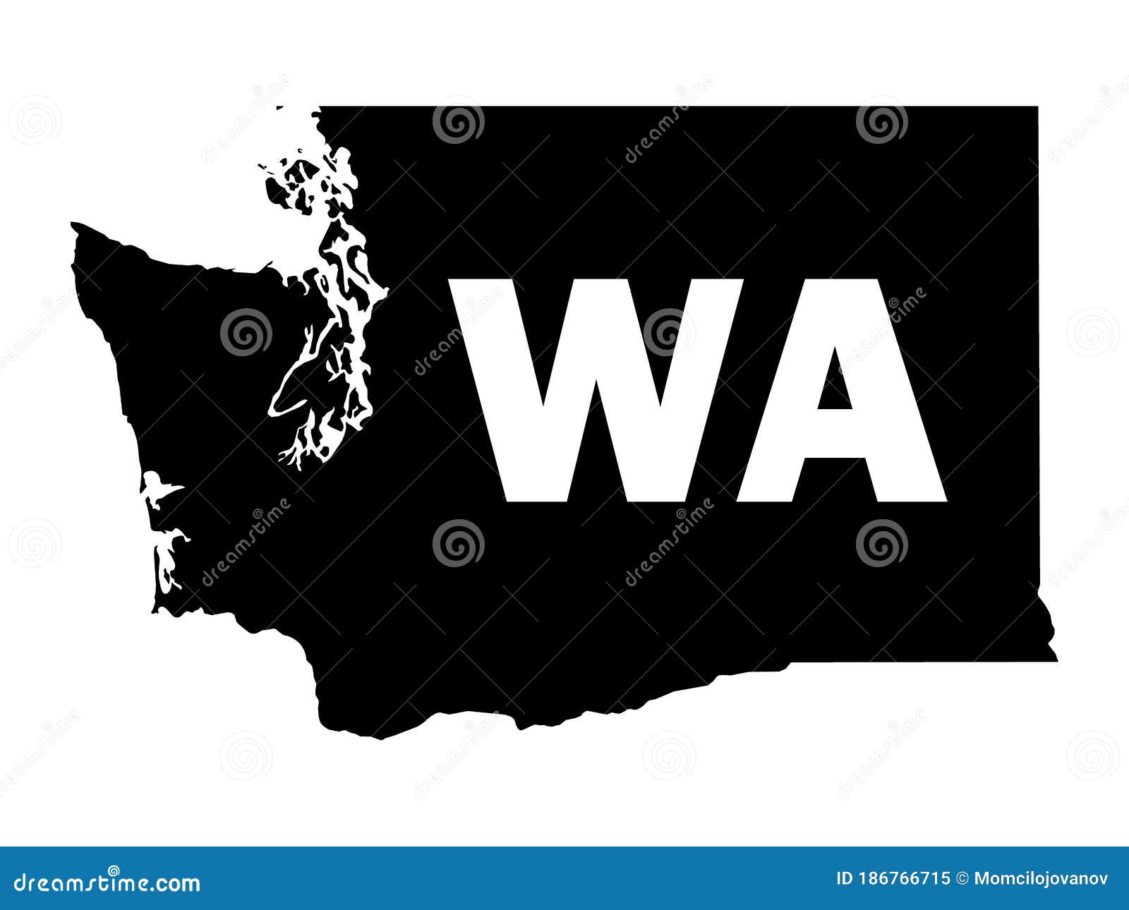 Black Map of Washington with Postal Code Abbreviation Stock Vector ...