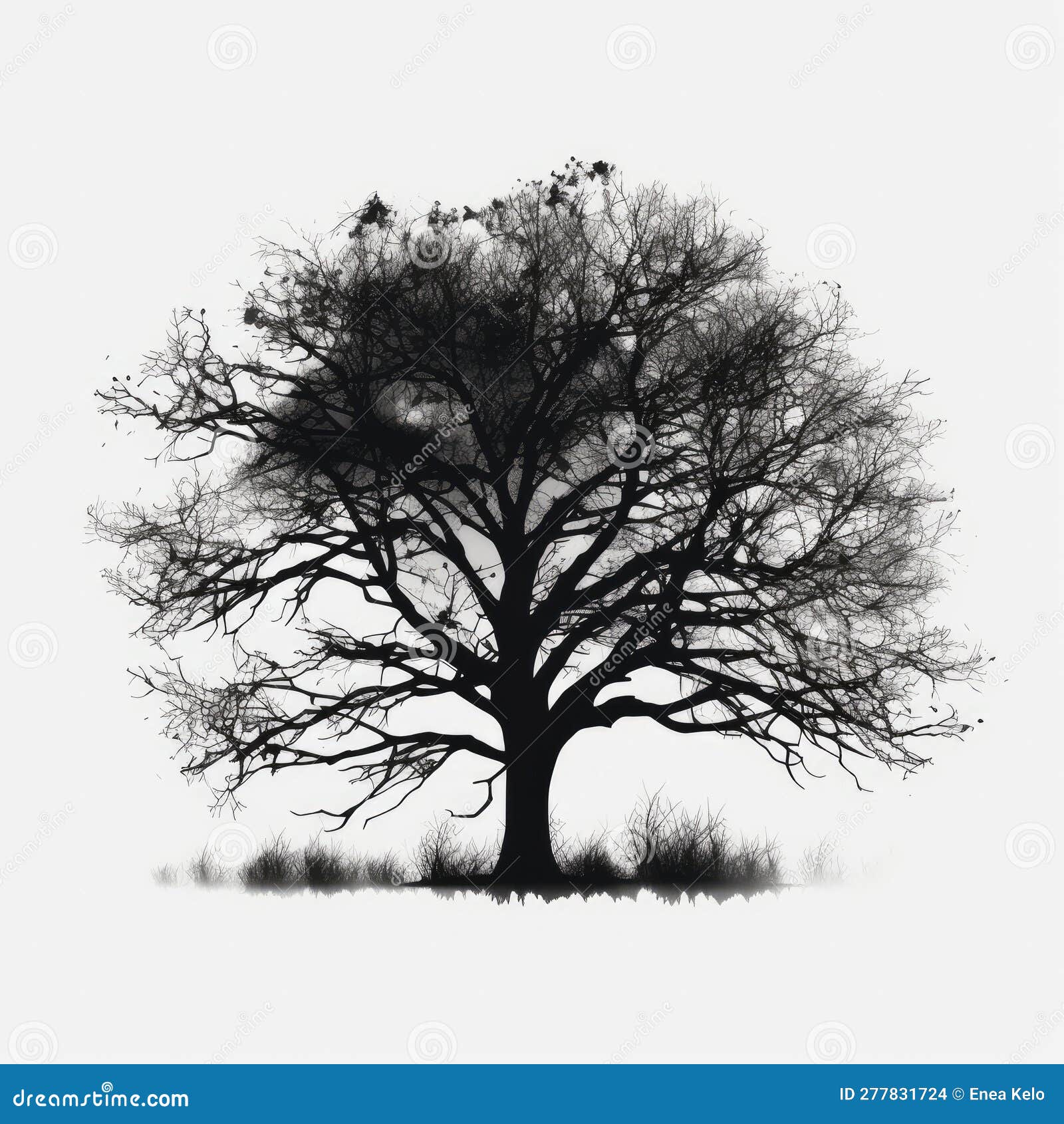 Black and White Silhouette Tree, in the Style of Realistic Brushwork ...