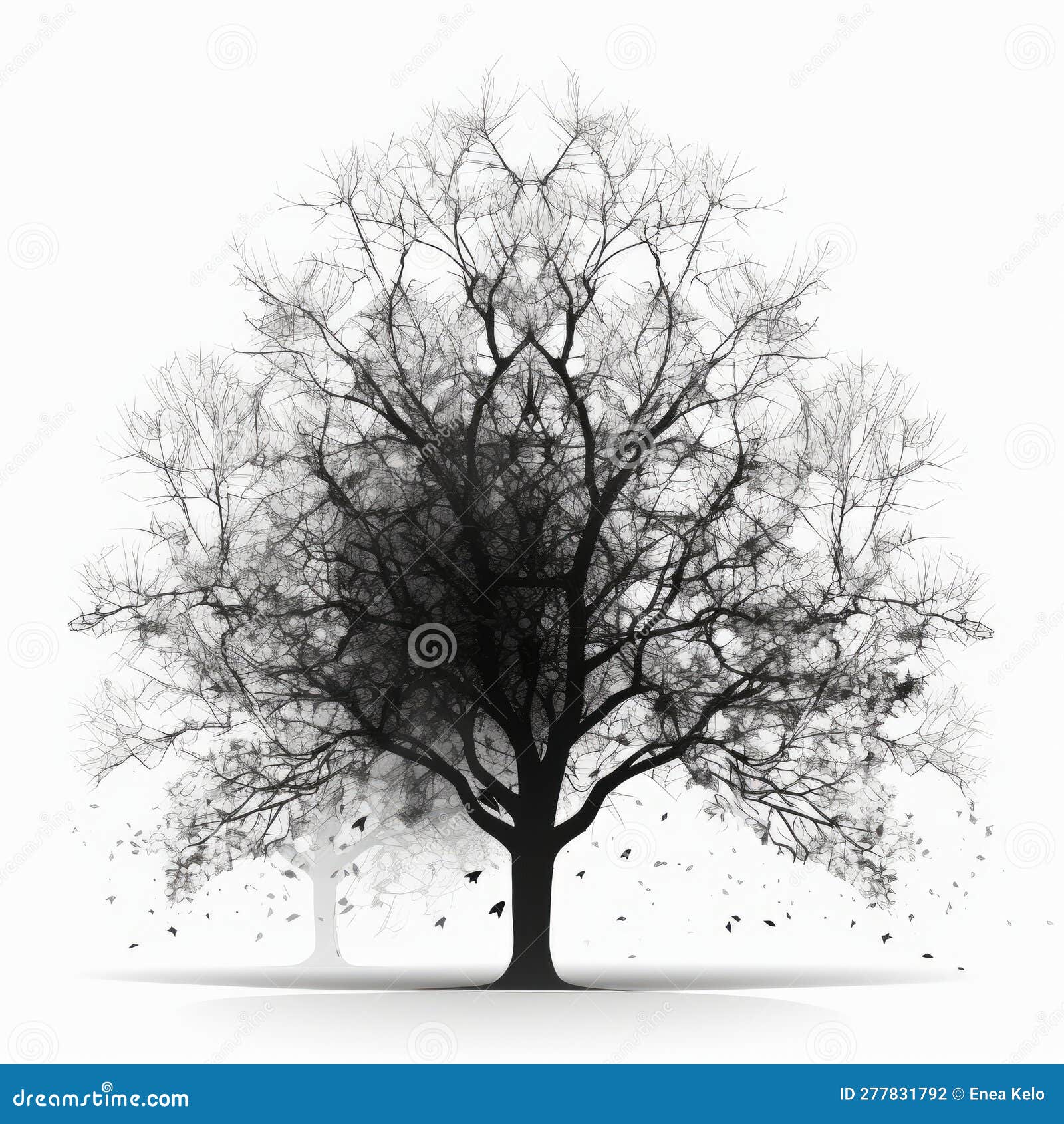 Black and White Silhouette Tree, in the Style of Realistic Brushwork ...