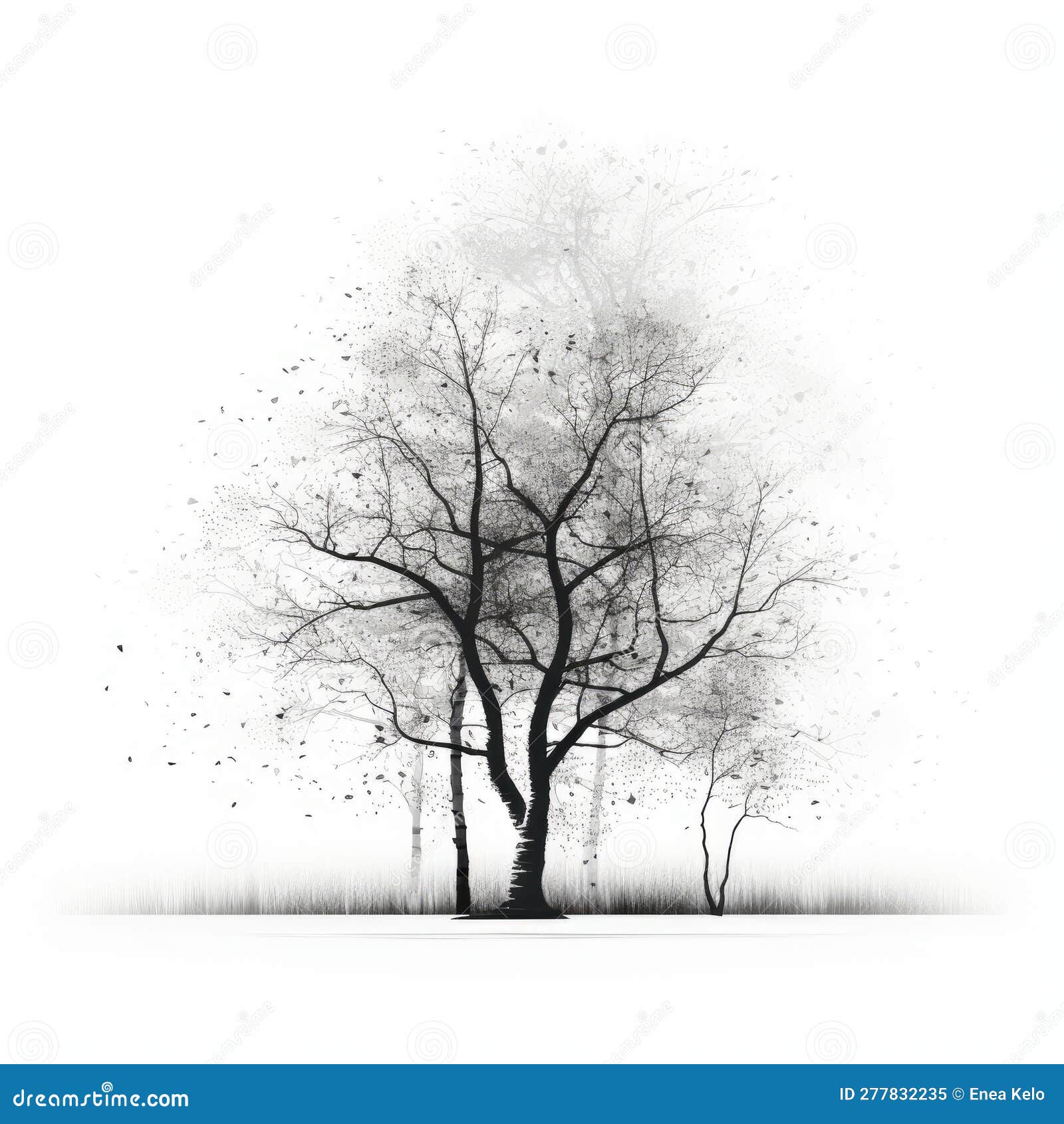 Black and White Silhouette Tree, in the Style of Realistic Brushwork ...