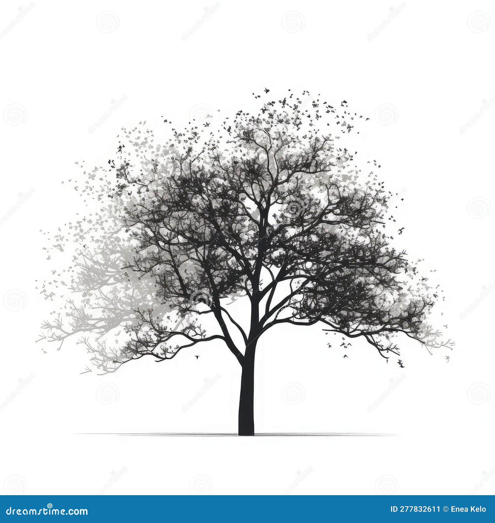 Black and White Silhouette Tree, in the Style of Realistic Brushwork ...